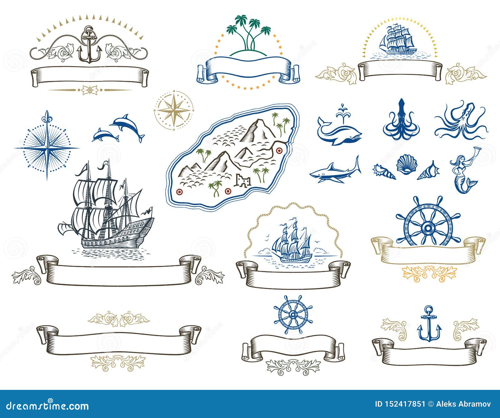 Nautical symbols stock vector. Illustration of arts - 152417851