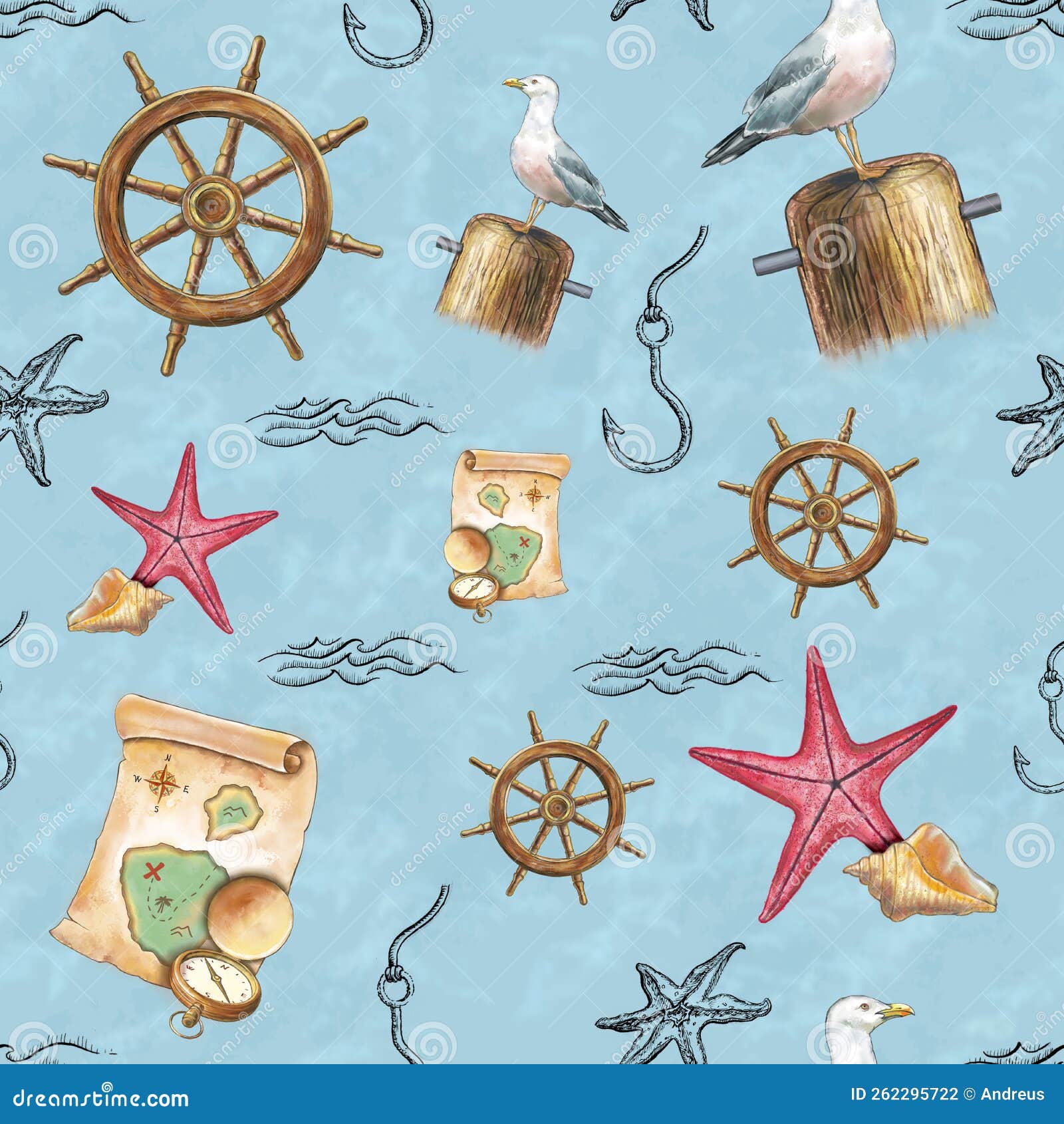 Nautical themed pattern stock illustration. Illustration of repeating ...