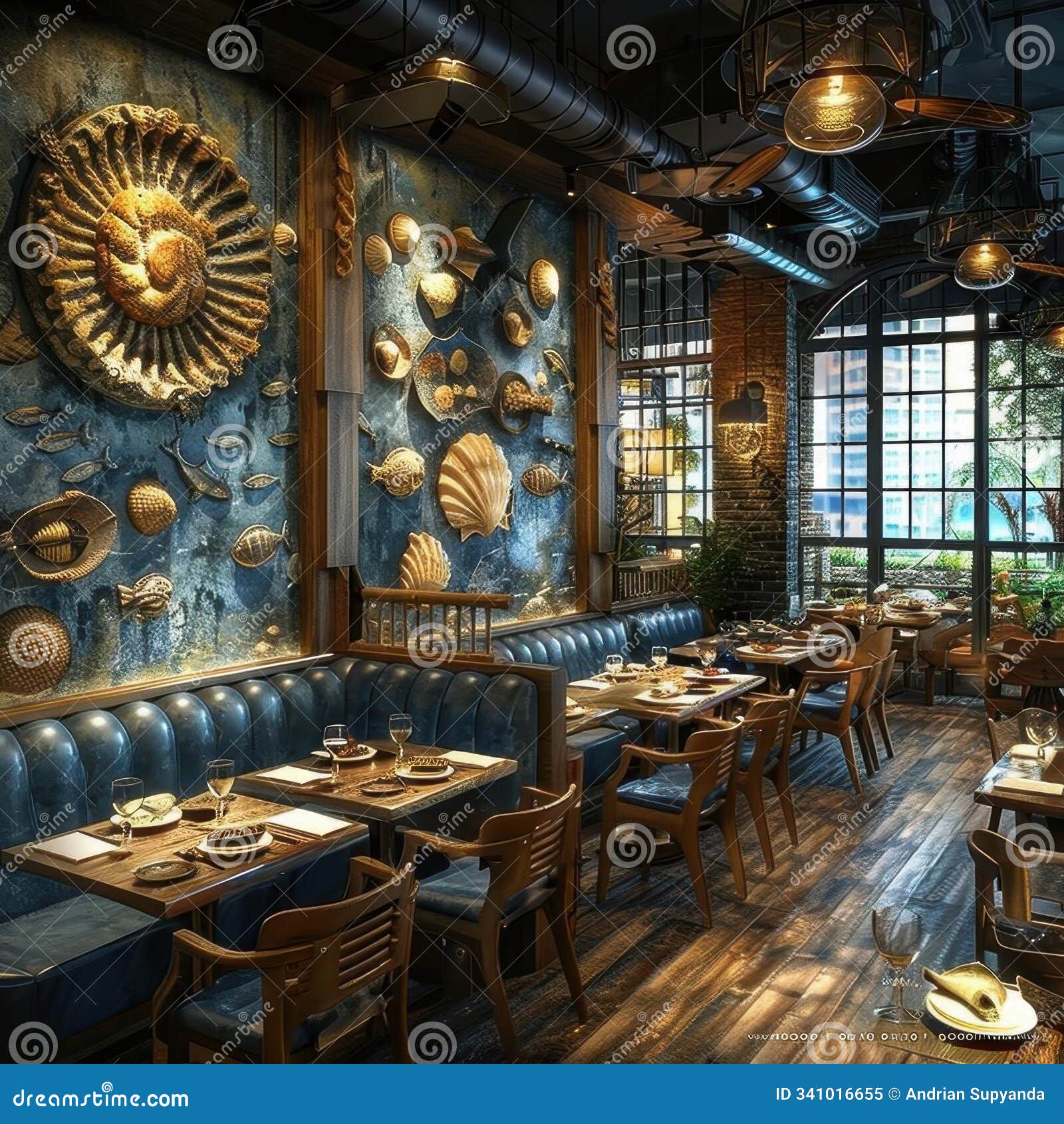 Nautical Themed Restaurant Interior Design with Shell Decor Stock ...