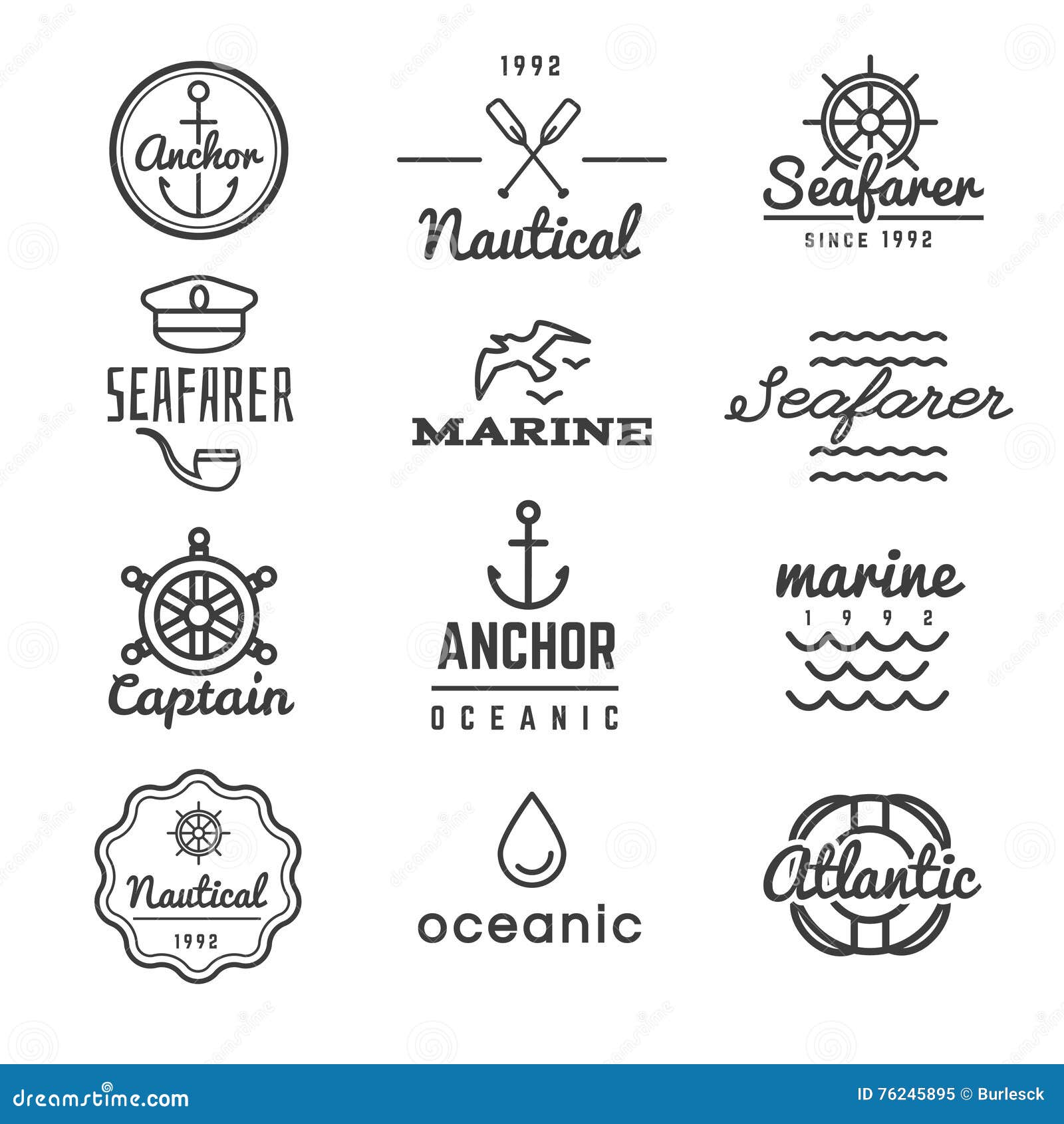 Nautical Vector Logos in Hipster Style Stock Vector - Illustration of ...