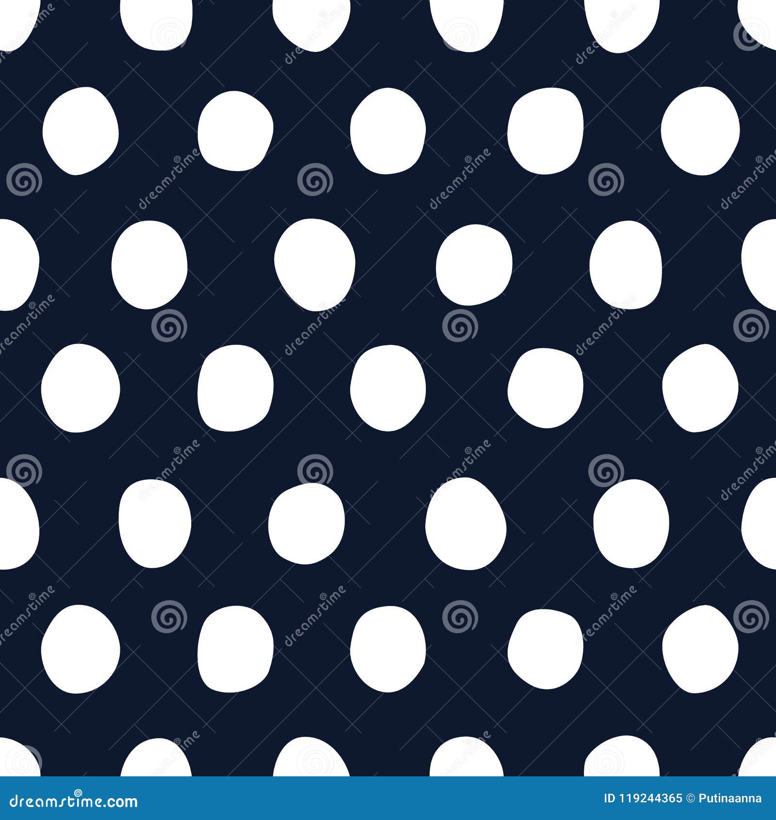 Nautical Vector Seamless Pattern with Classic White Hand Drawn Polka ...