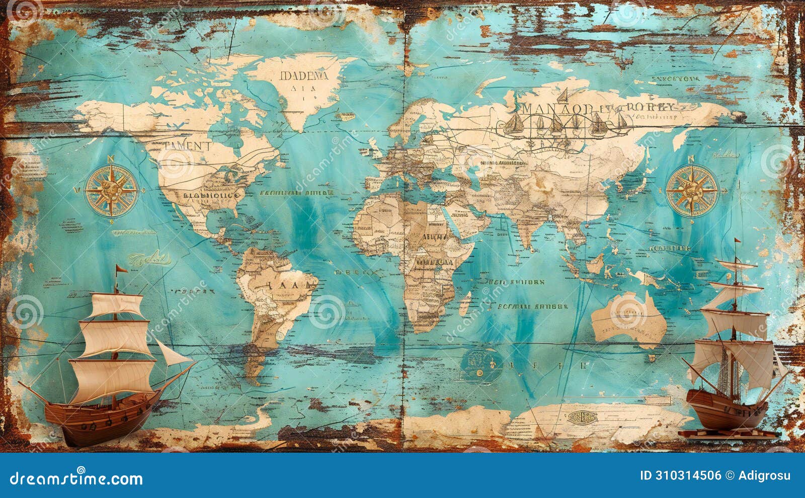 Nautical Vintage Map, Captain S Log or Ephemera with Drawings and ...