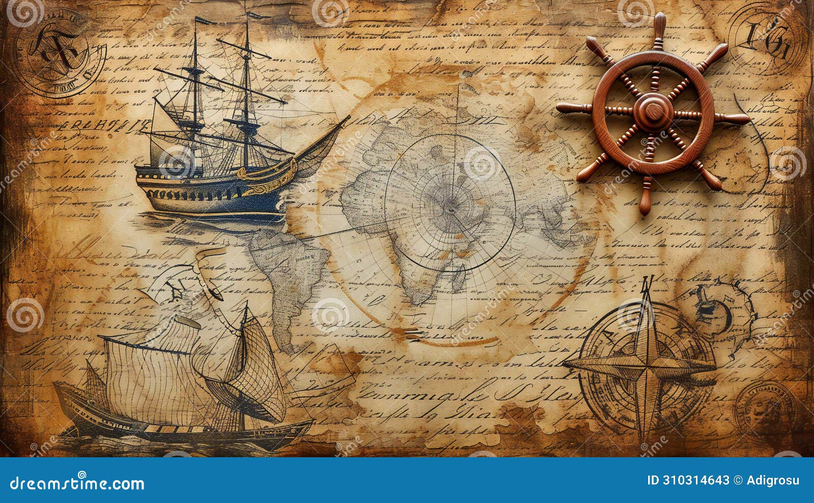 Nautical Vintage Map, Captain S Log or Ephemera with Drawings and ...