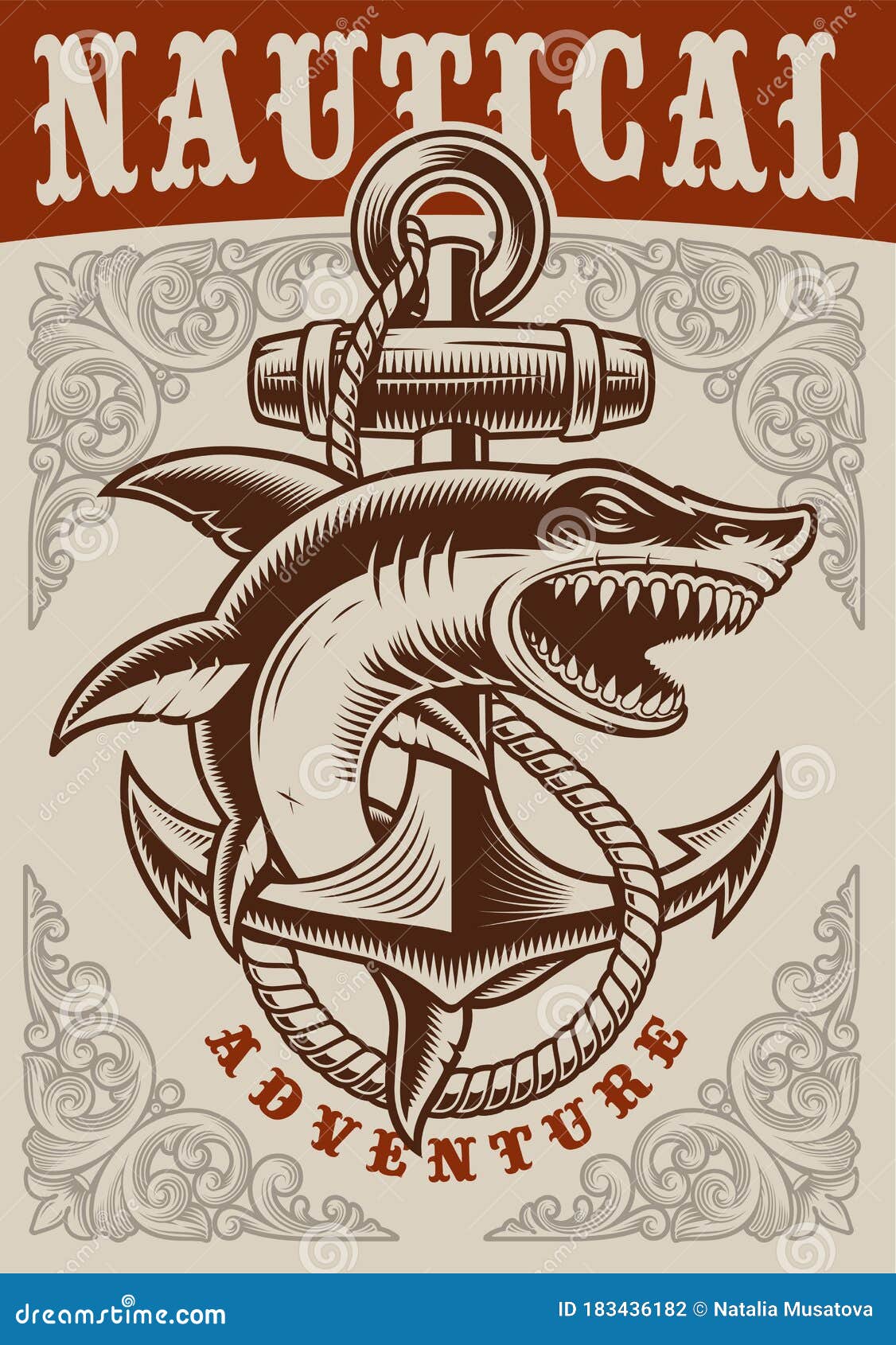 Vintage Shark Stamp Illustration: A Detailed Etching In Wimmelbilder ...