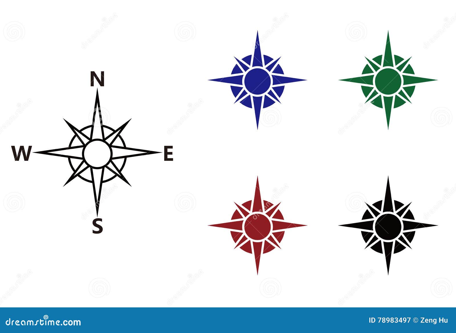 Nautical Wind Rose and Compass Icons Stock Illustration - Illustration ...