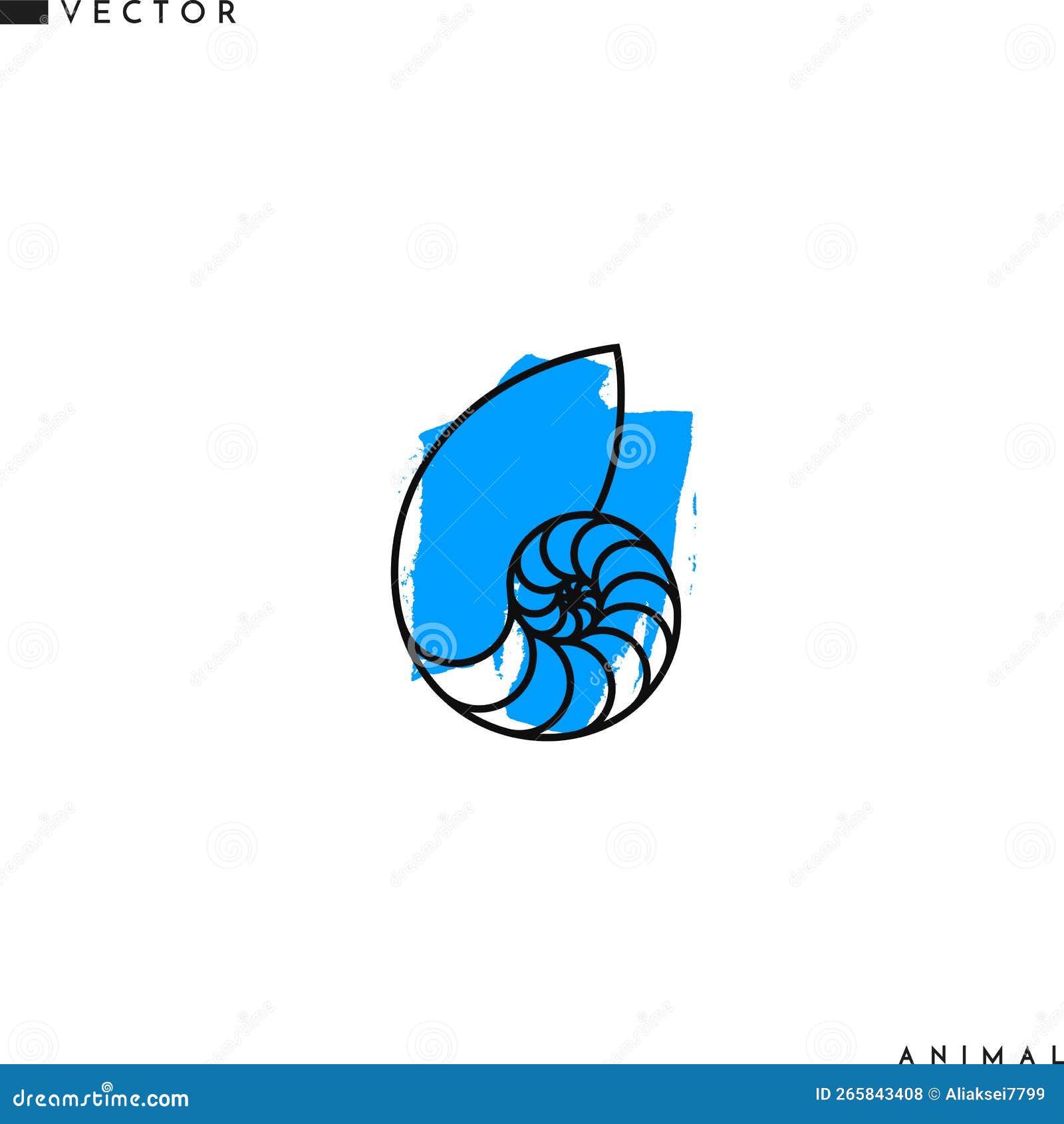 Nautilus Shell. Outline Style Sign on Blue Brush Stroke Stock Vector ...