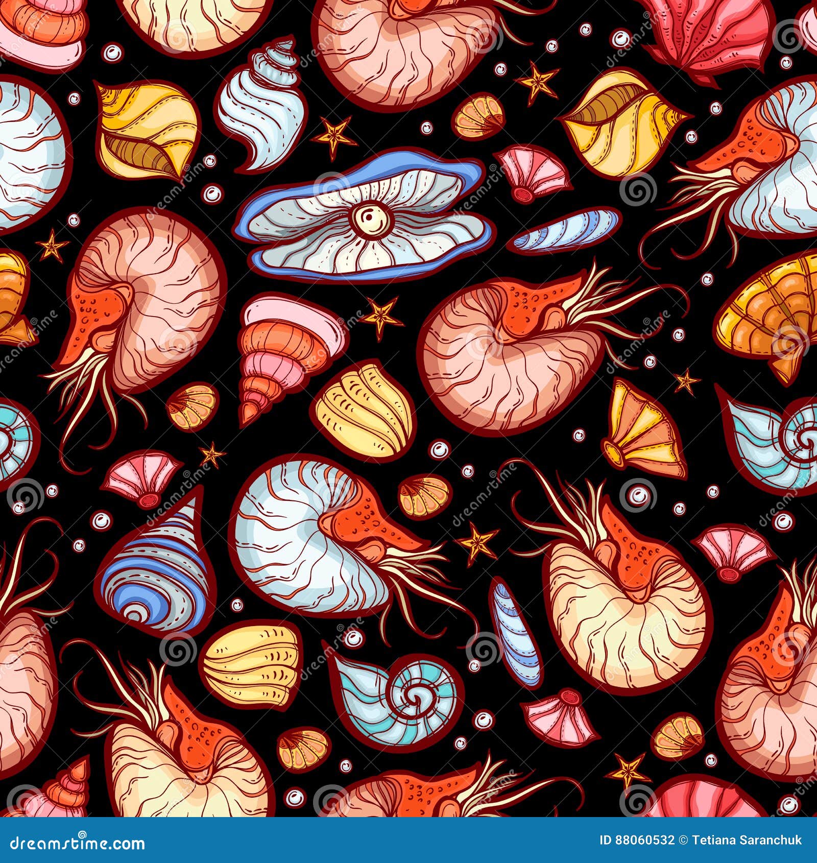 Nautilus and Shell Seamless Pattern Stock Vector - Illustration of ...