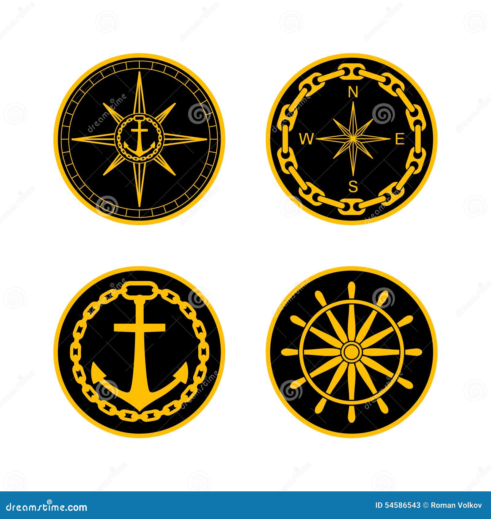 Set Of Round Naval Emblem Crest Templates Cartoon Vector ...