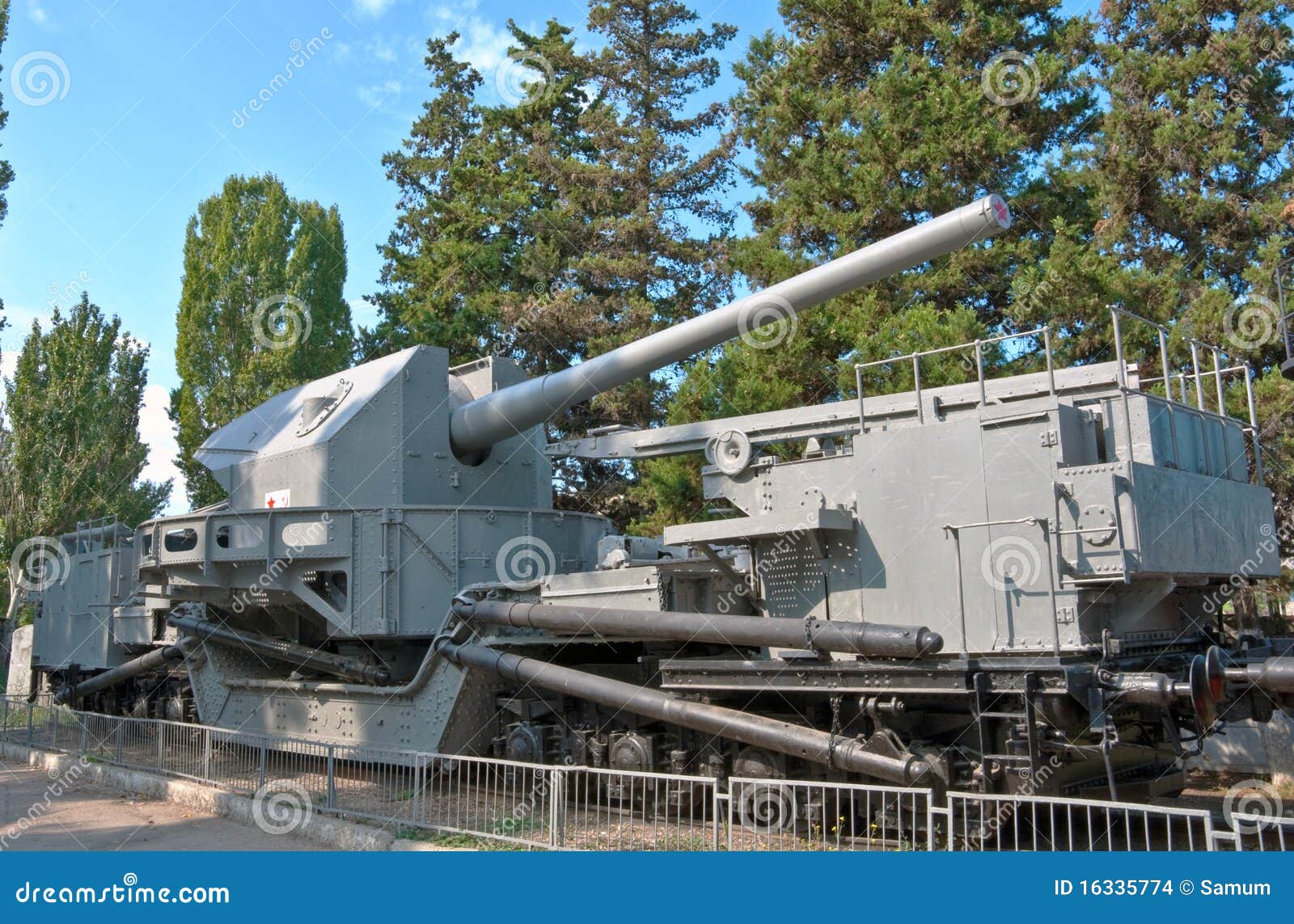 Naval Cannon of WW2 on Railway. Stock Photo - Image of monument ...