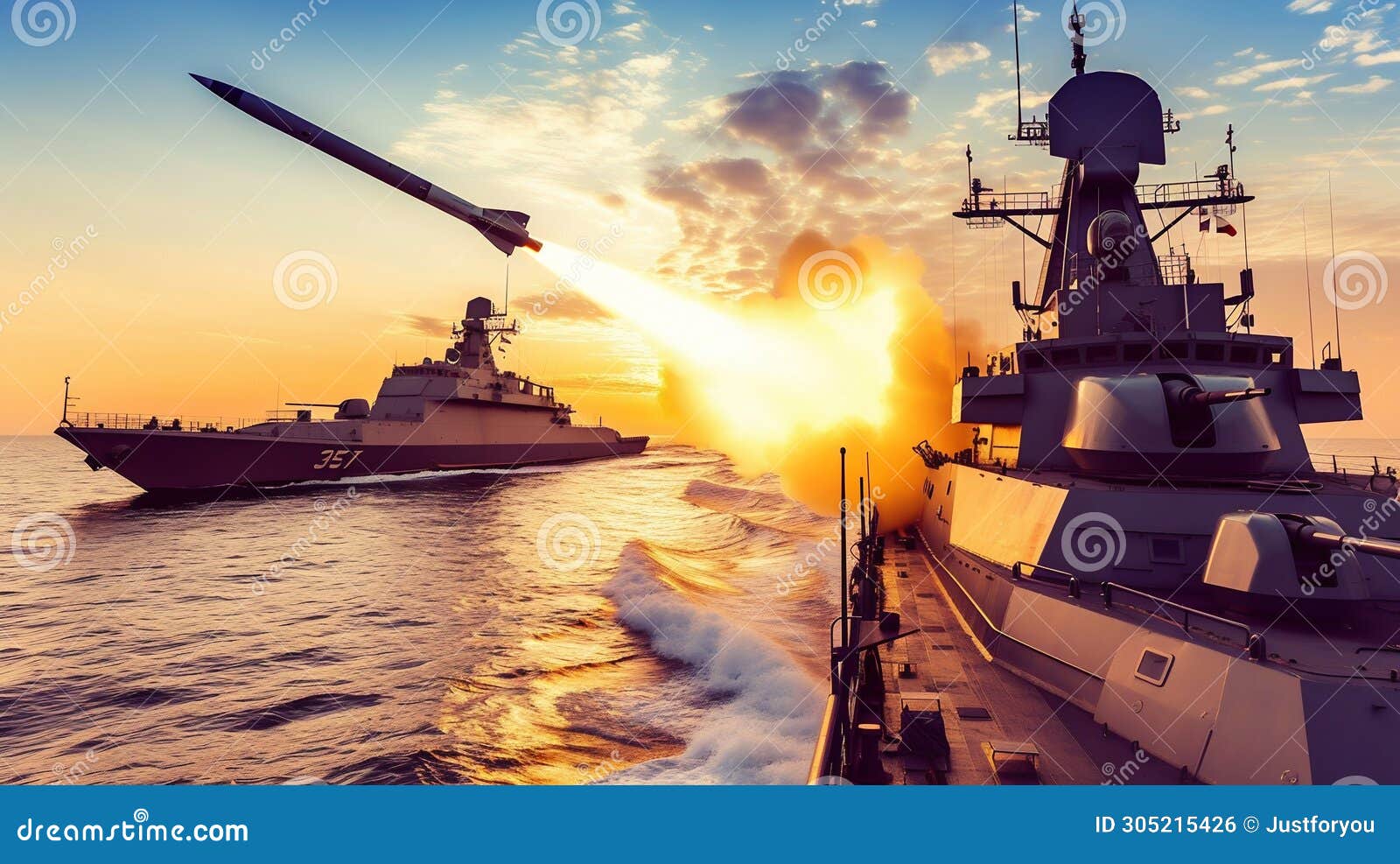 Naval Fleet Engaged in Missile Launch Operations. Generative Ai Stock ...