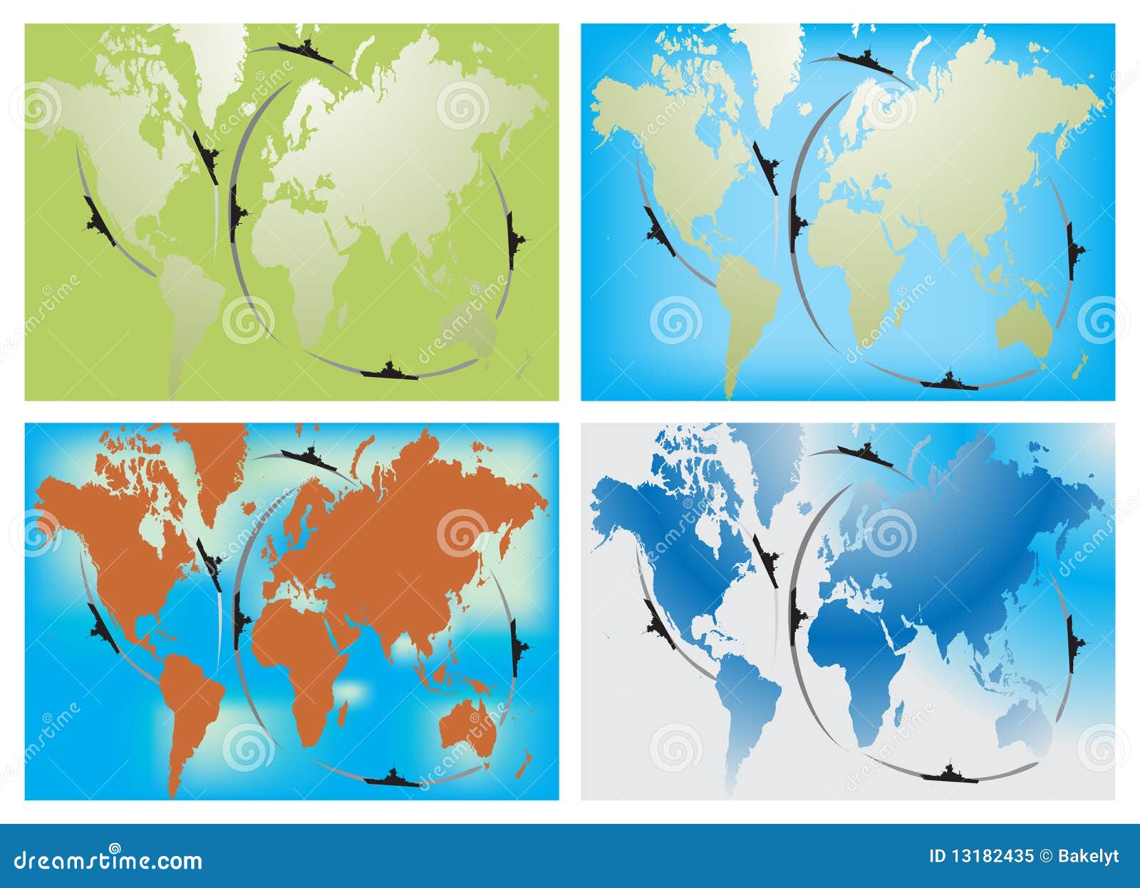 Naval Route in Four World Map Stock Vector - Illustration of background ...