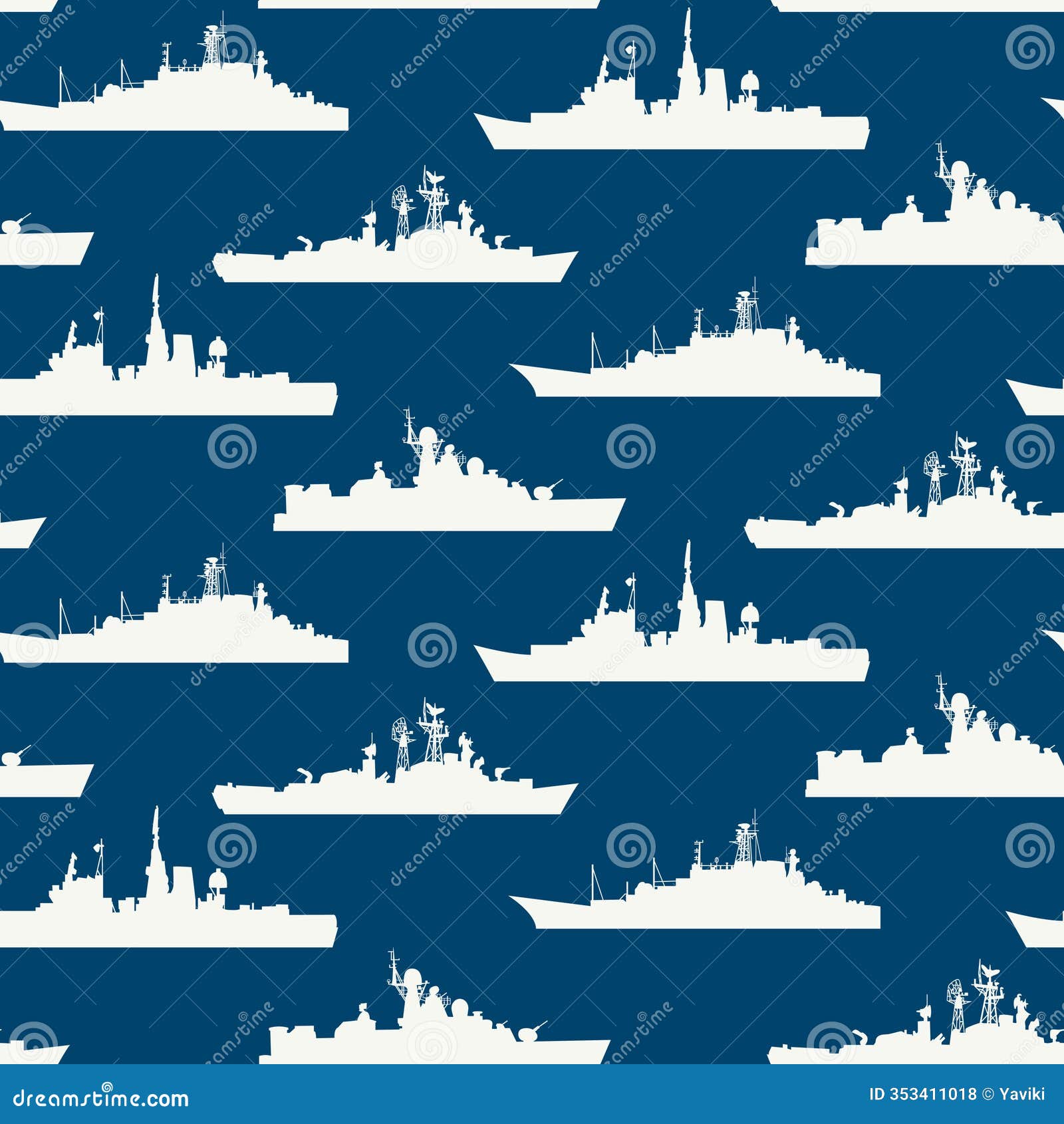 Naval Ships On Navy Blue Fleet Naval Cutters Vector Seamless Pattern ...