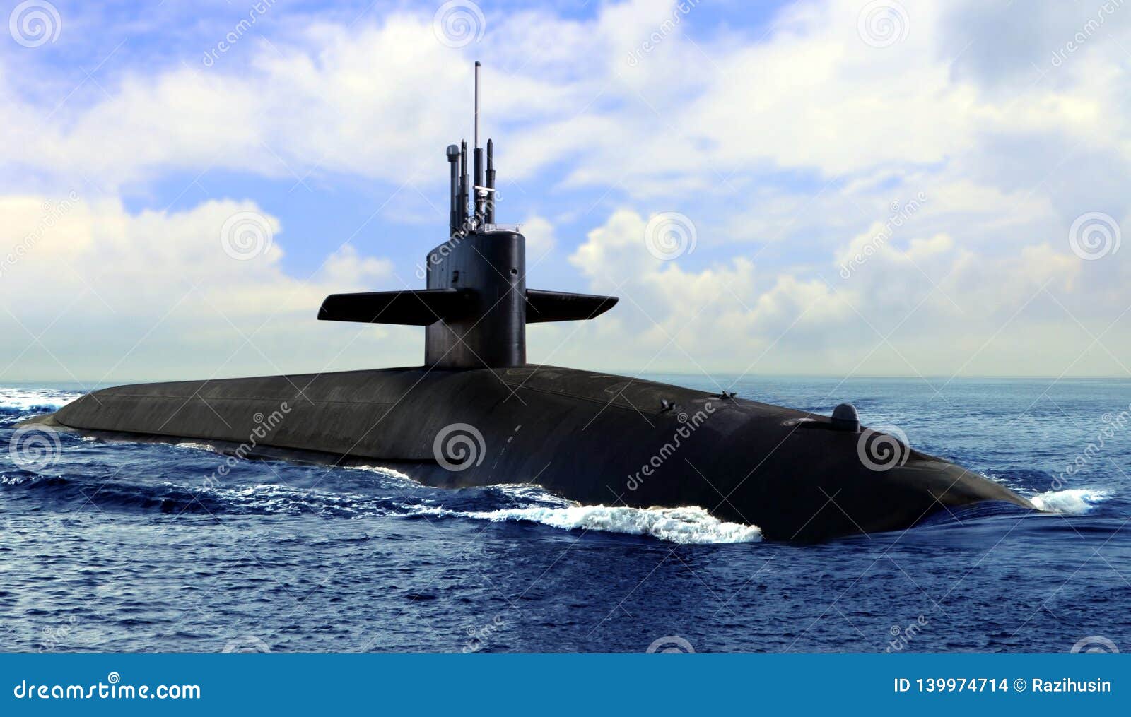 Naval Submarine At Sea Surface During Sunset Stock Photo ...