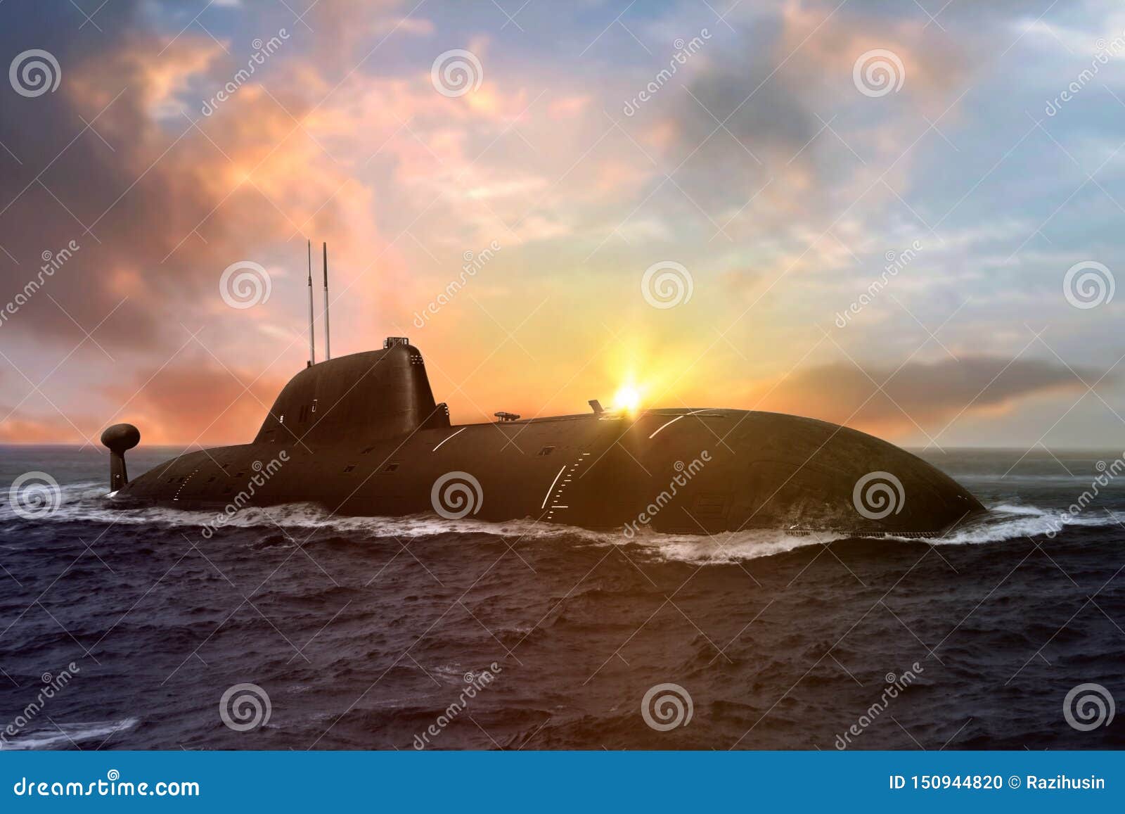 Naval Submarine at Sea Surface during Sunset Stock Photo - Image of ...