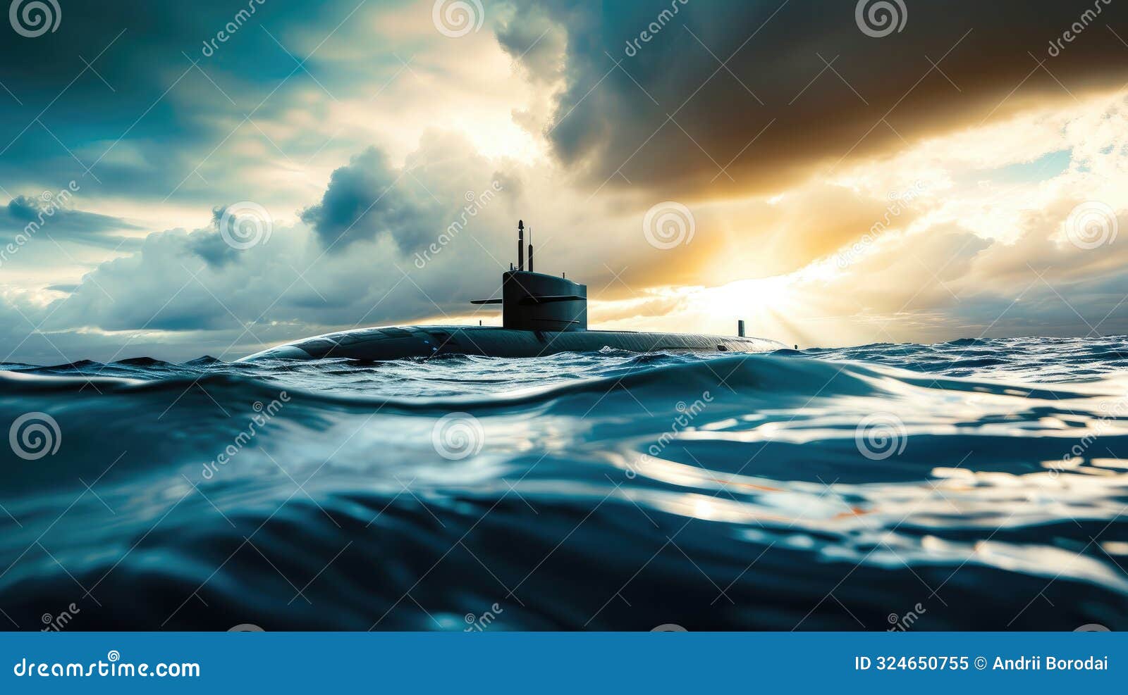 Naval Submarine At Water Surface View. Stock Image | CartoonDealer.com ...