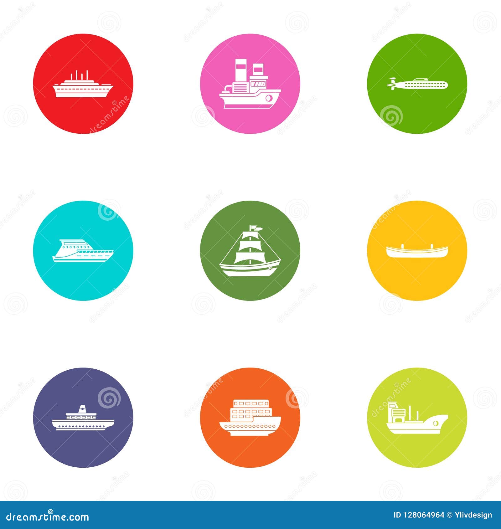 Nave icons set, flat style stock vector. Illustration of isolated ...