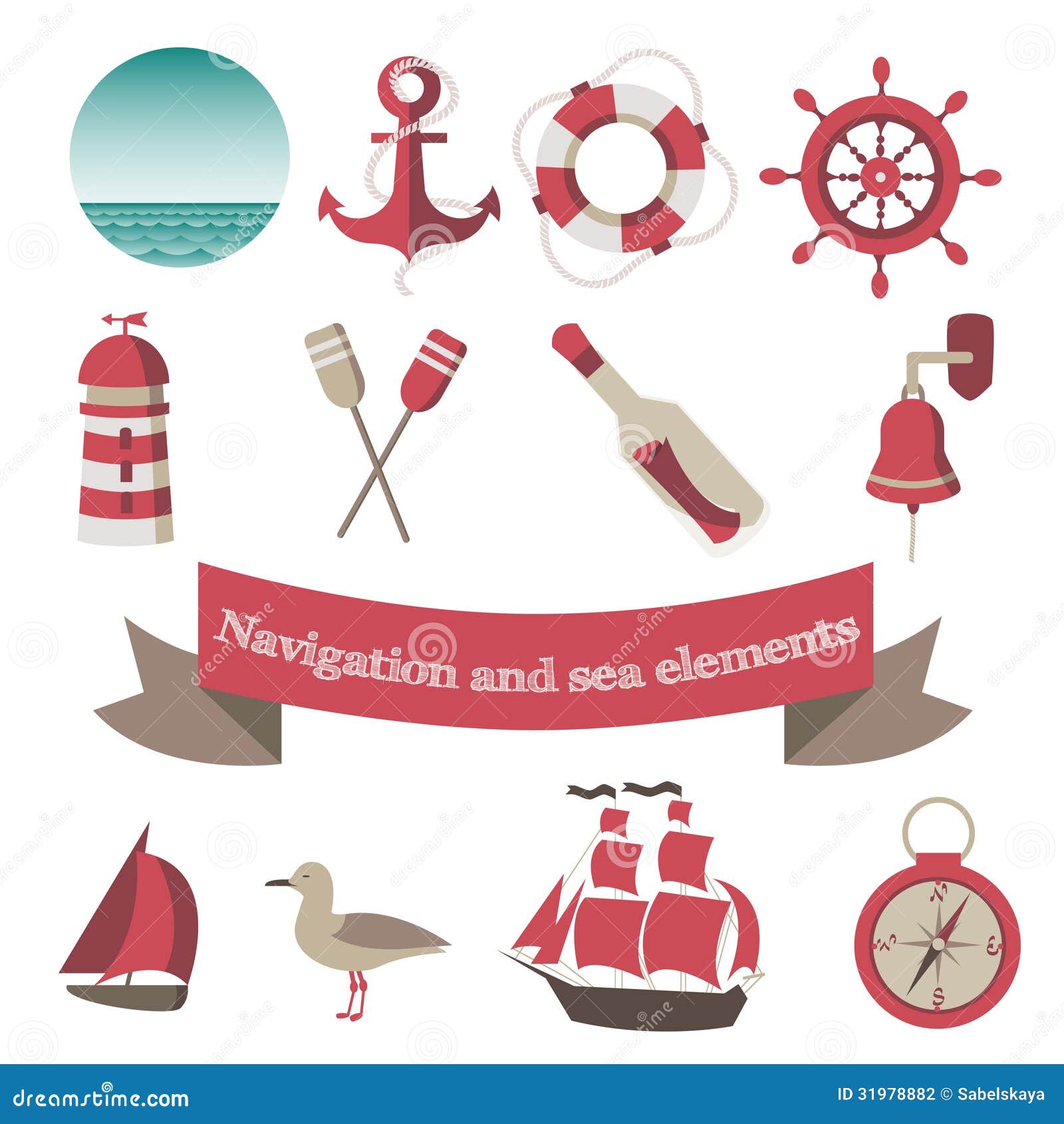 Navegação E ícones E Elementos Do Mar Com Um Anch Ilustração do Vetor ...