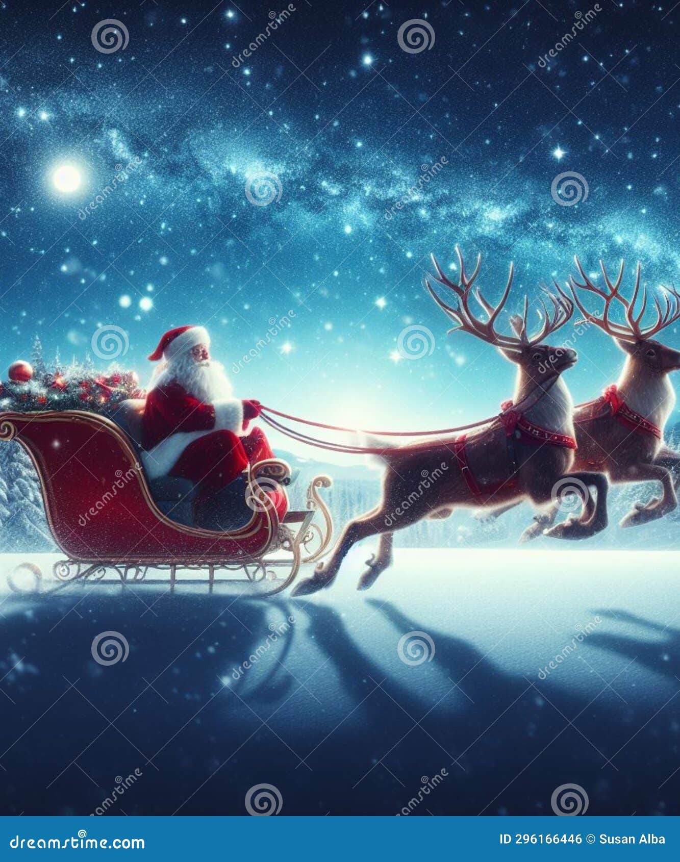 Santa Claus Flying with His Sleigh Stock Illustration - Illustration of ...