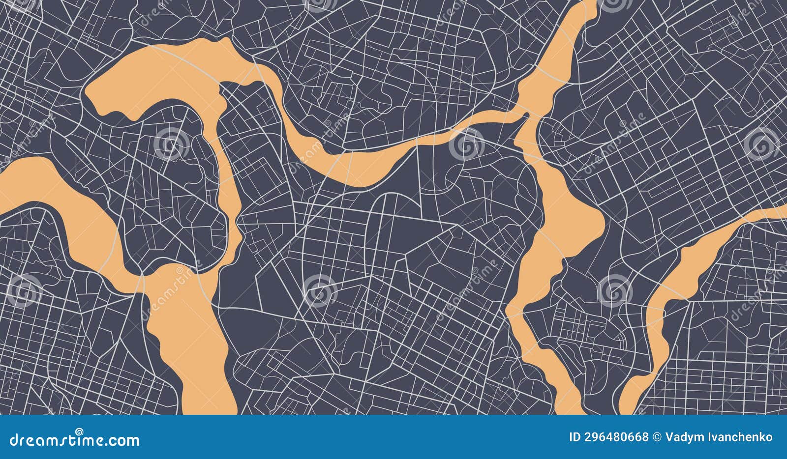 Navigate Mapping Technology for Distance Data, Path Turns. Abstract Map with Unique Lines ...