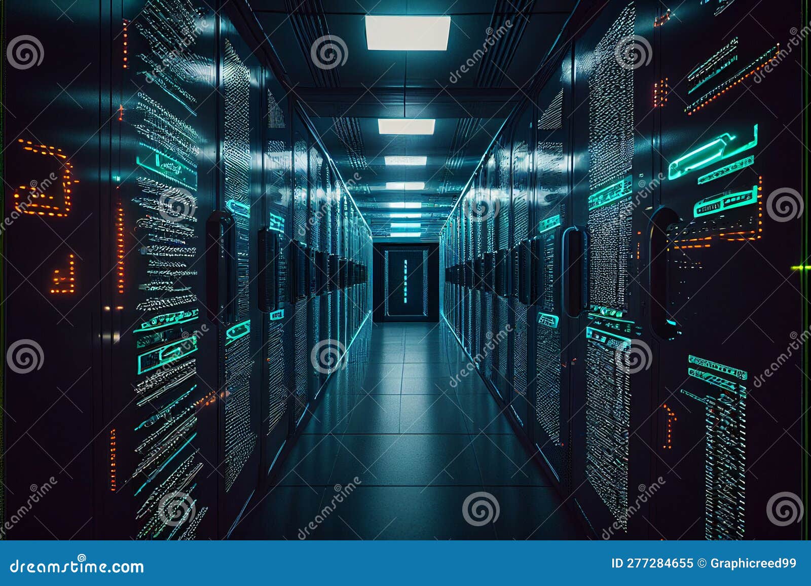 Ai Generative Navigating the Corridors of a Working Data Center Packed ...