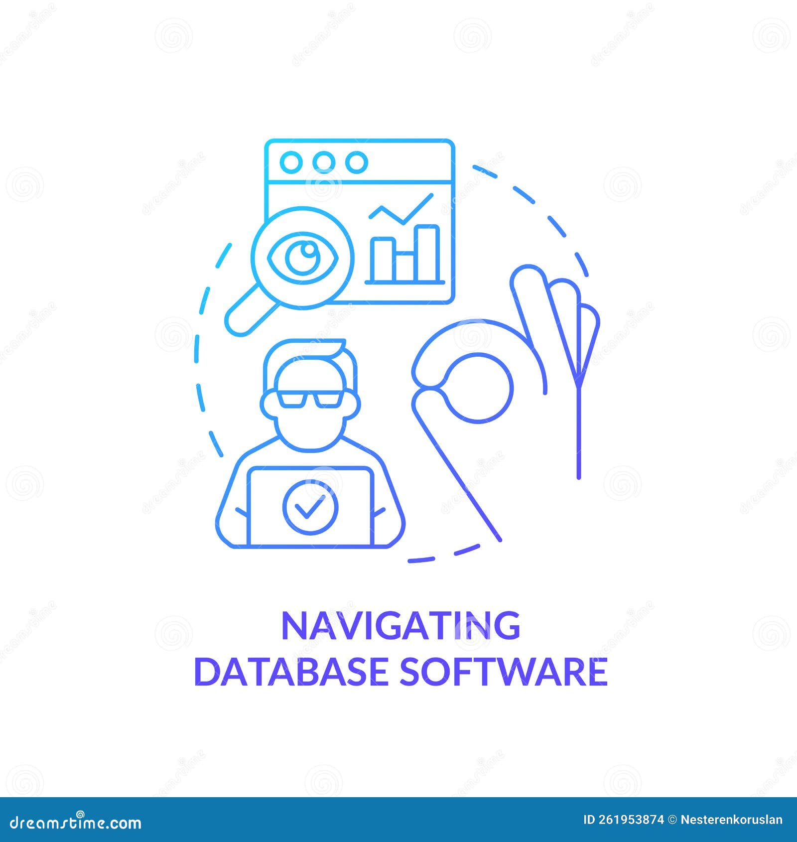Navigating Database Software Blue Gradient Concept Icon Stock Vector ...
