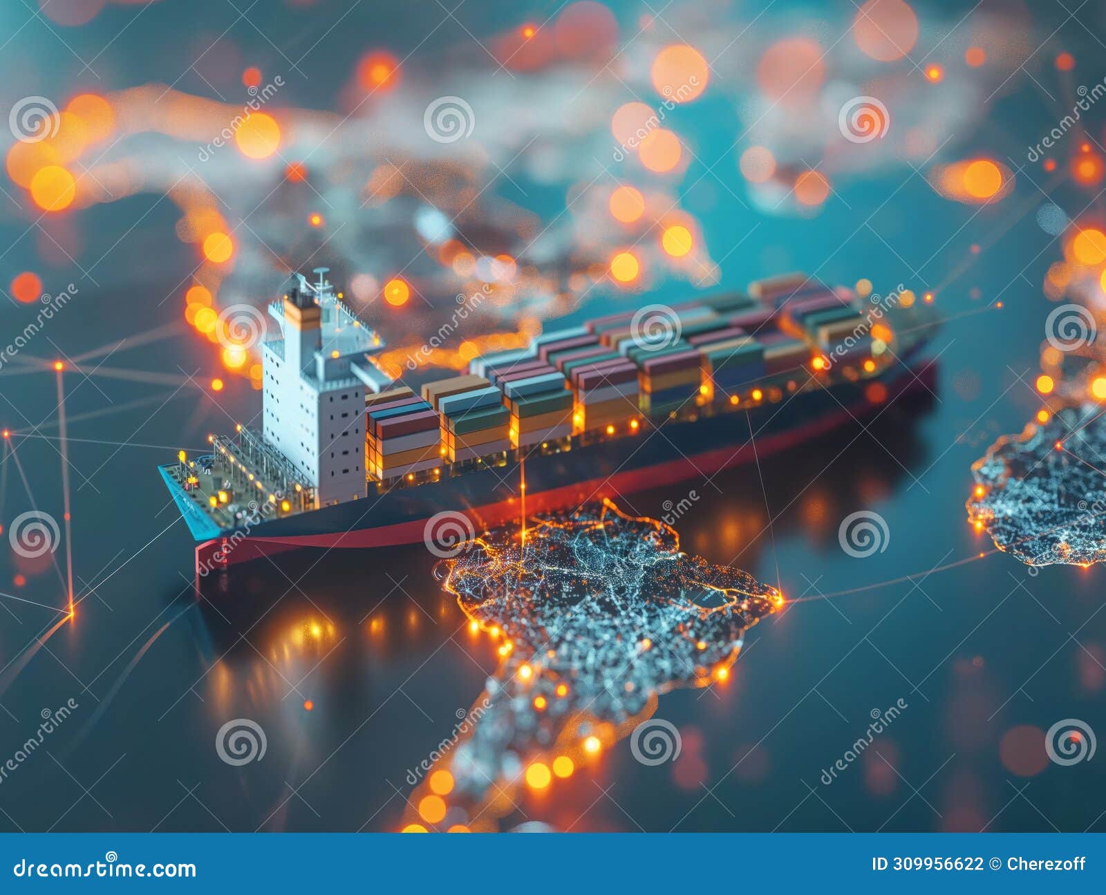 Navigating the Digital Seas: High-Tech Container Ship at Night Stock ...
