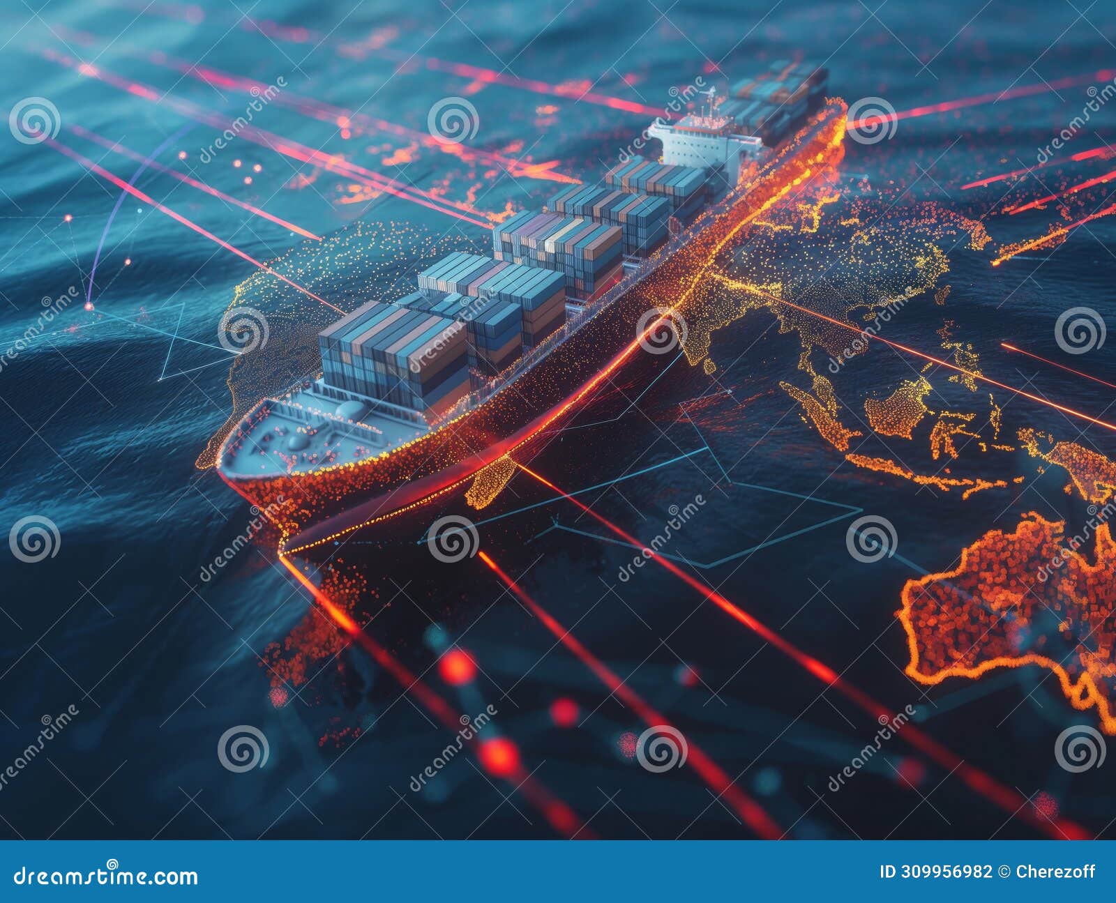Navigating the Digital Seas: High-Tech Container Ship at Night Stock ...