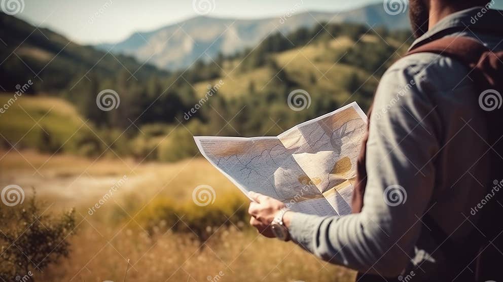 Navigating the Great Outdoors: Modern Map in Nature Stock Illustration ...
