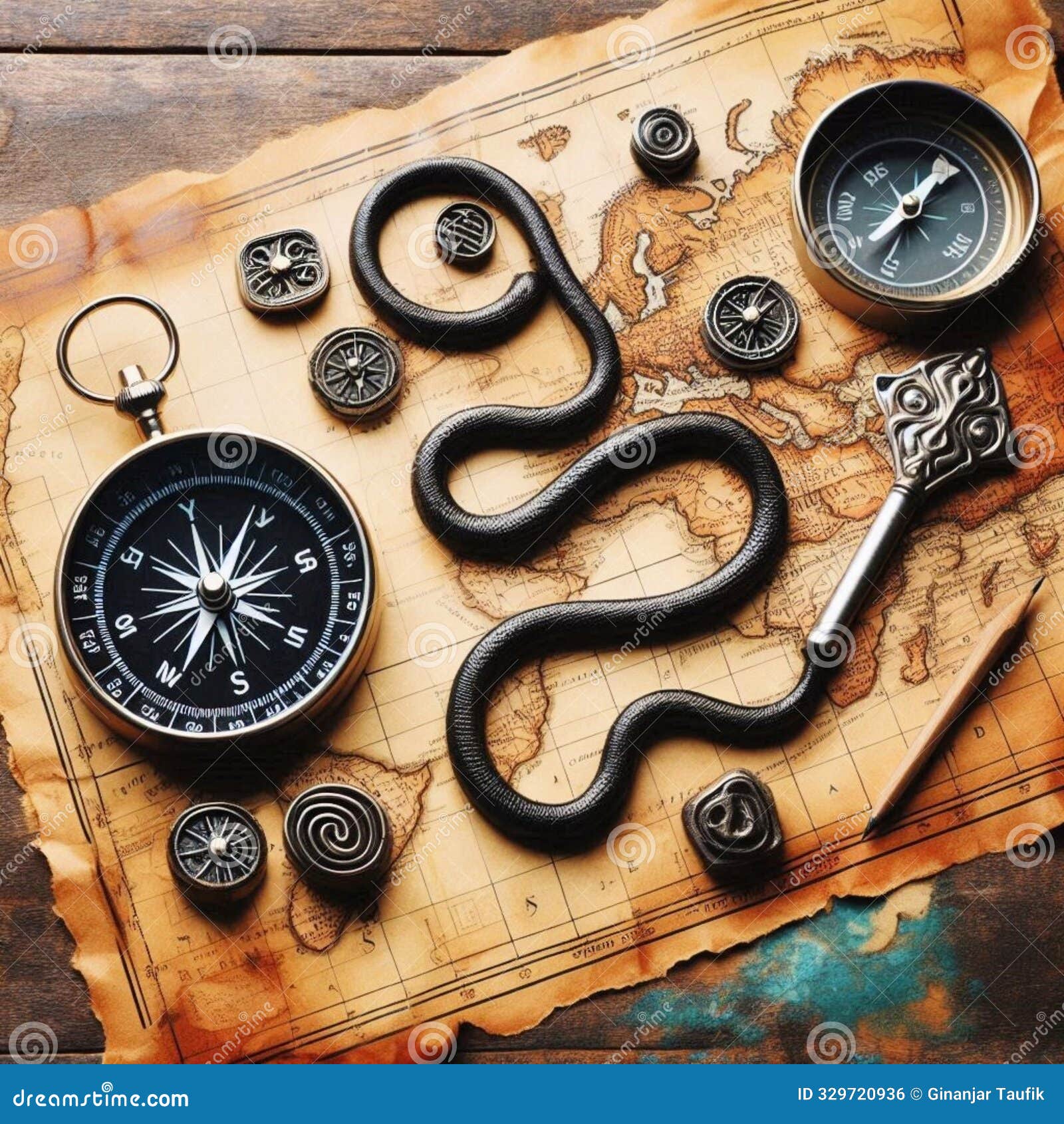 Navigating History: Artifacts and Cartography Stock Illustration ...