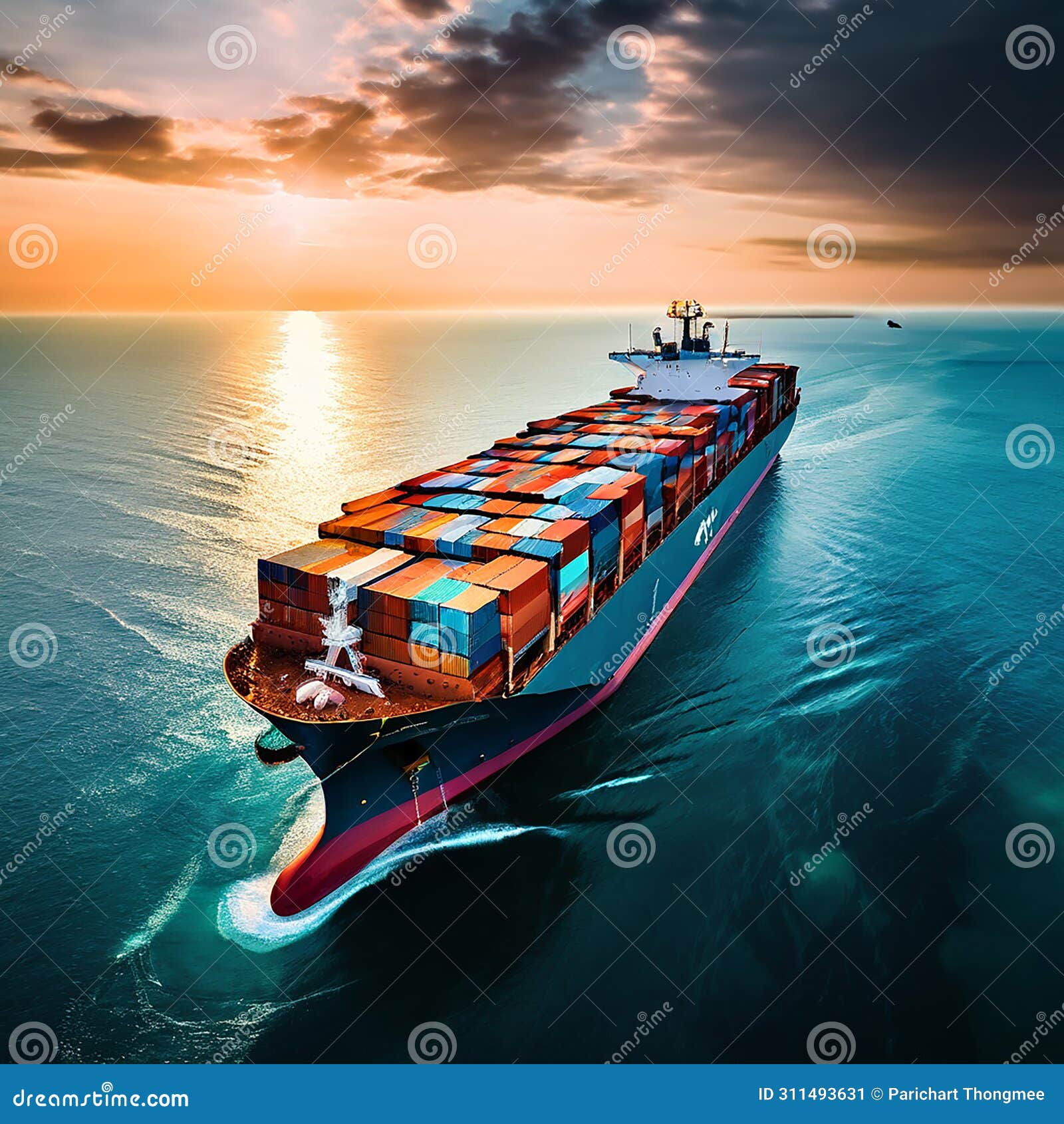 Navigating the Seas: Aerial Perspective of Container Cargo Ship in ...