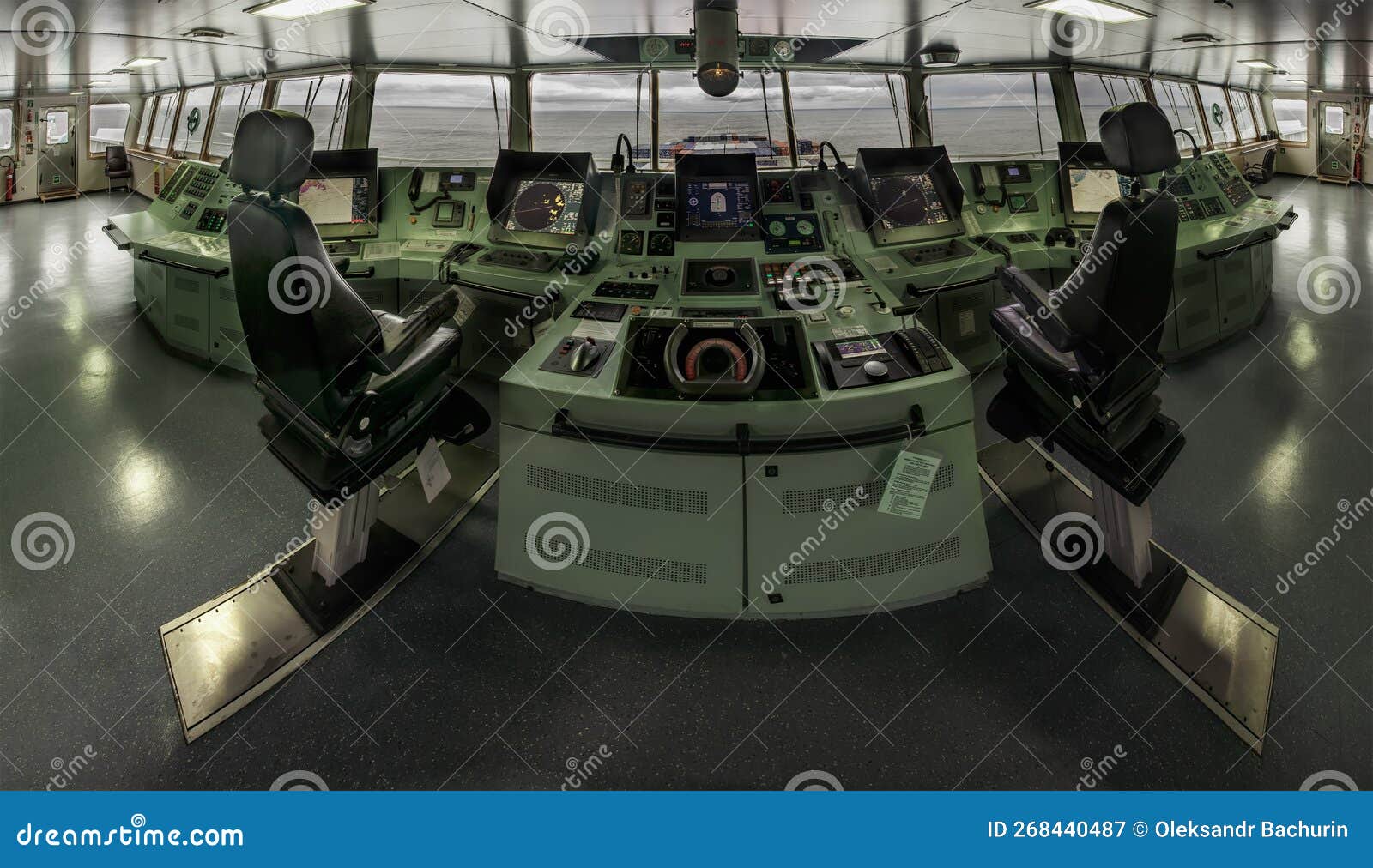 Navigation Bridge of the Container Ship Stock Image - Image of chair ...