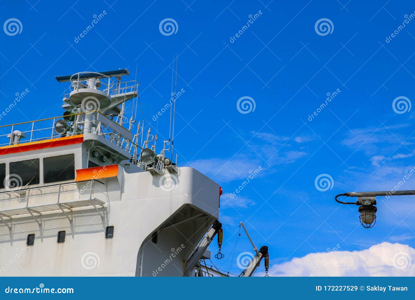 Navigator with Bridge Deck of Cargo Ship with Mast Communication Stock ...