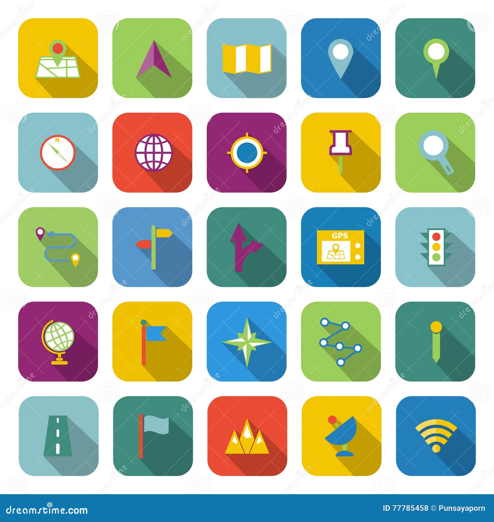 Navigation Color Icons with Long Shadow Stock Vector - Illustration of ...