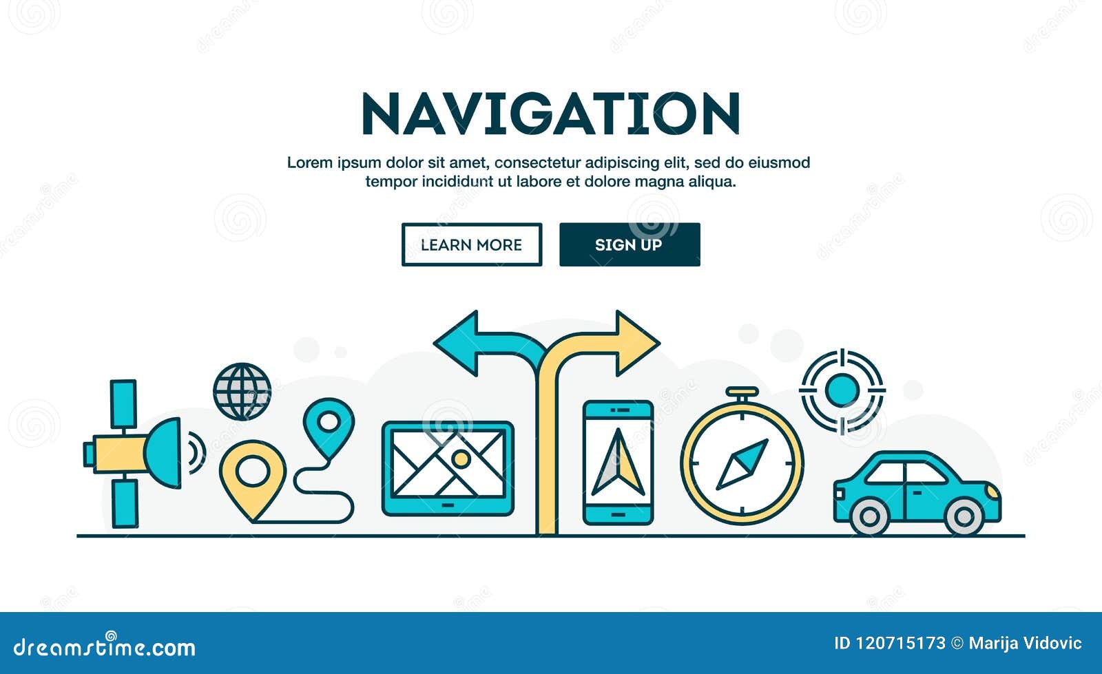 Navigation, Colorful Concept Header, Flat Design Thin Line Style Stock ...