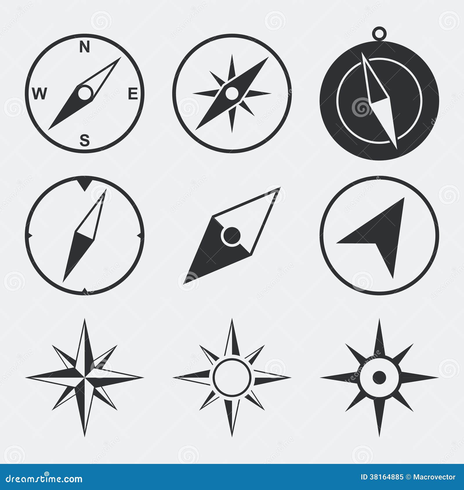 Navigation Compass Flat Icons Set Stock Vector - Illustration of ...