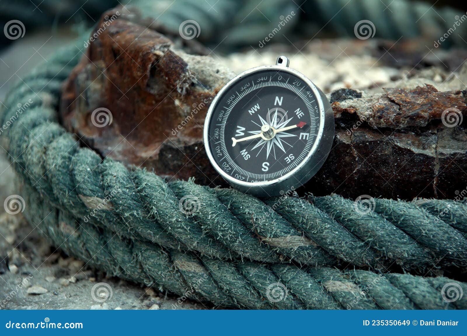 Navigation Compass in Harbor with Big Rope Around it Stock Image ...