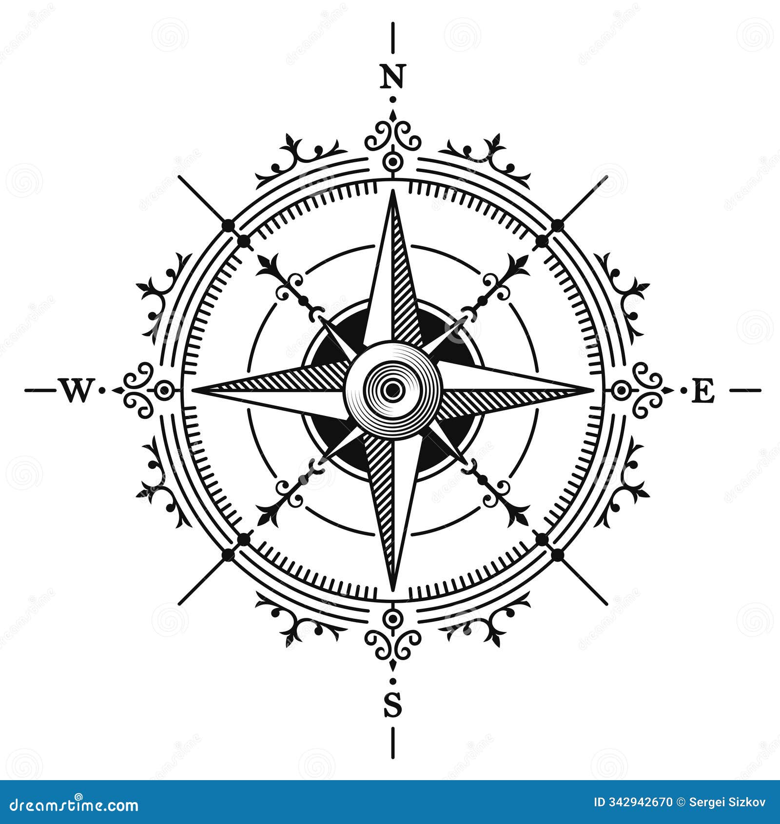 Navigation Compass Icon on White Background. Vector Stock Illustration ...