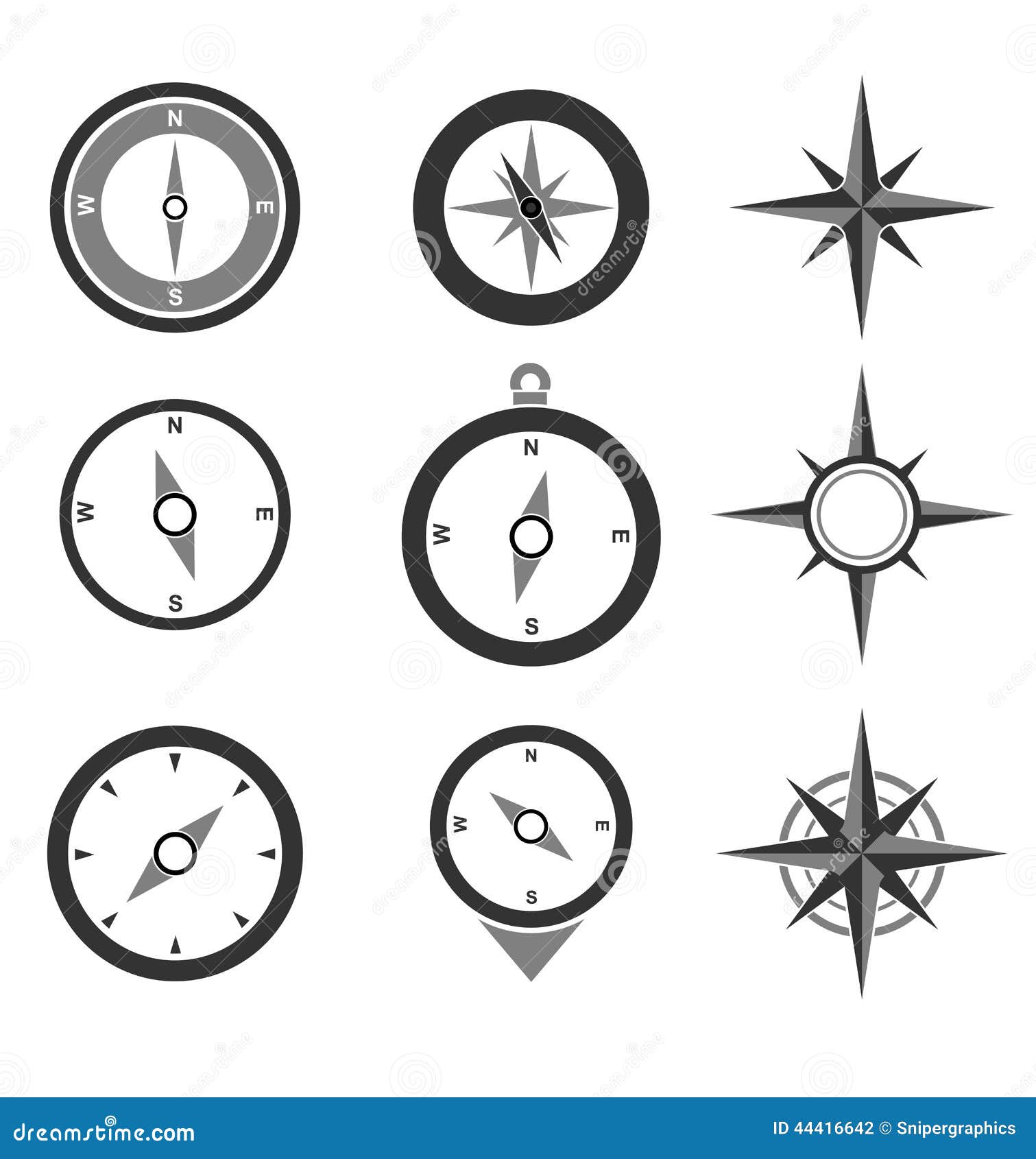 Navigation Compasses Icons Set Stock Vector - Illustration of fully ...