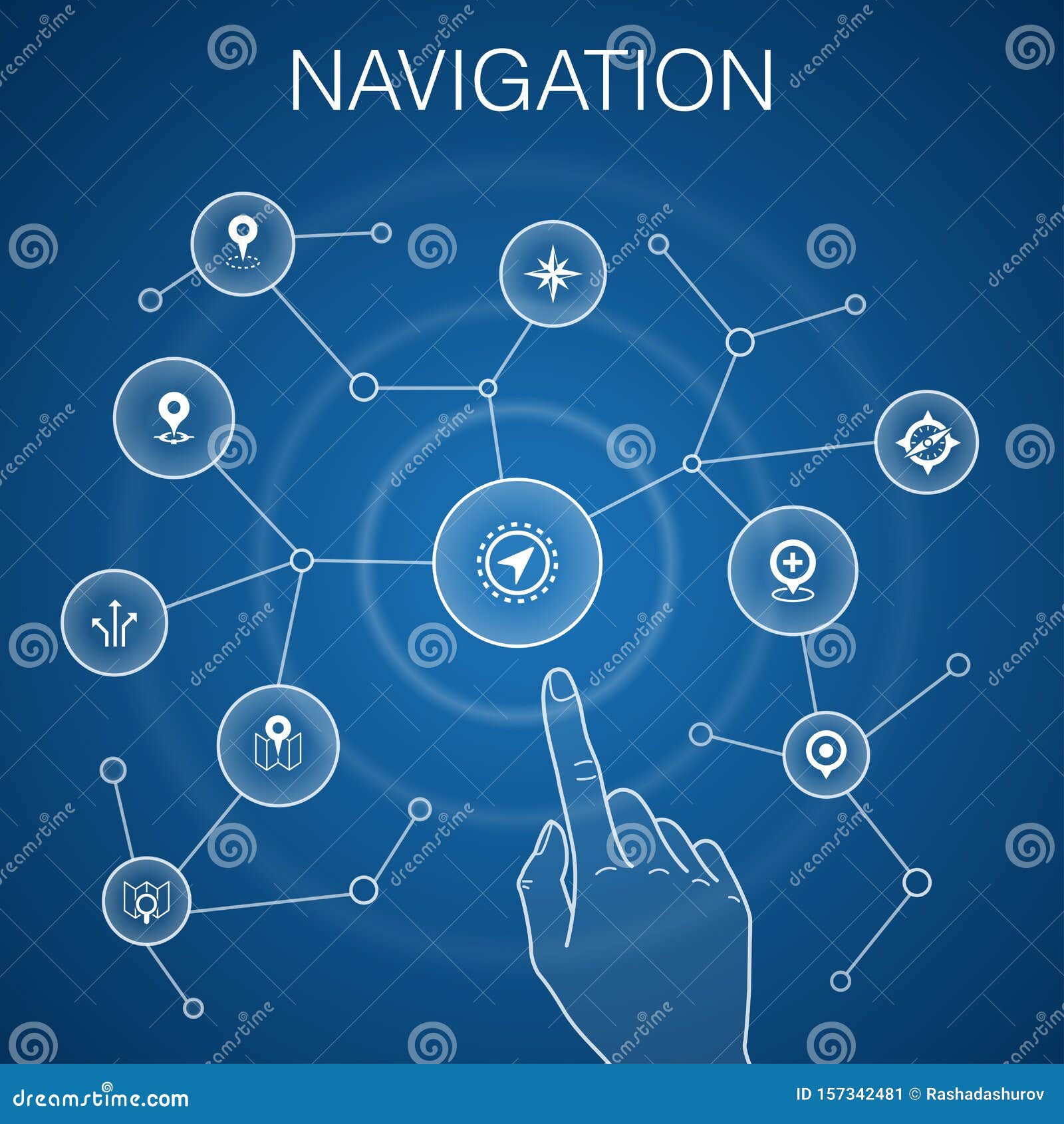 Navigation Concept, Blue Background Stock Vector - Illustration of text ...