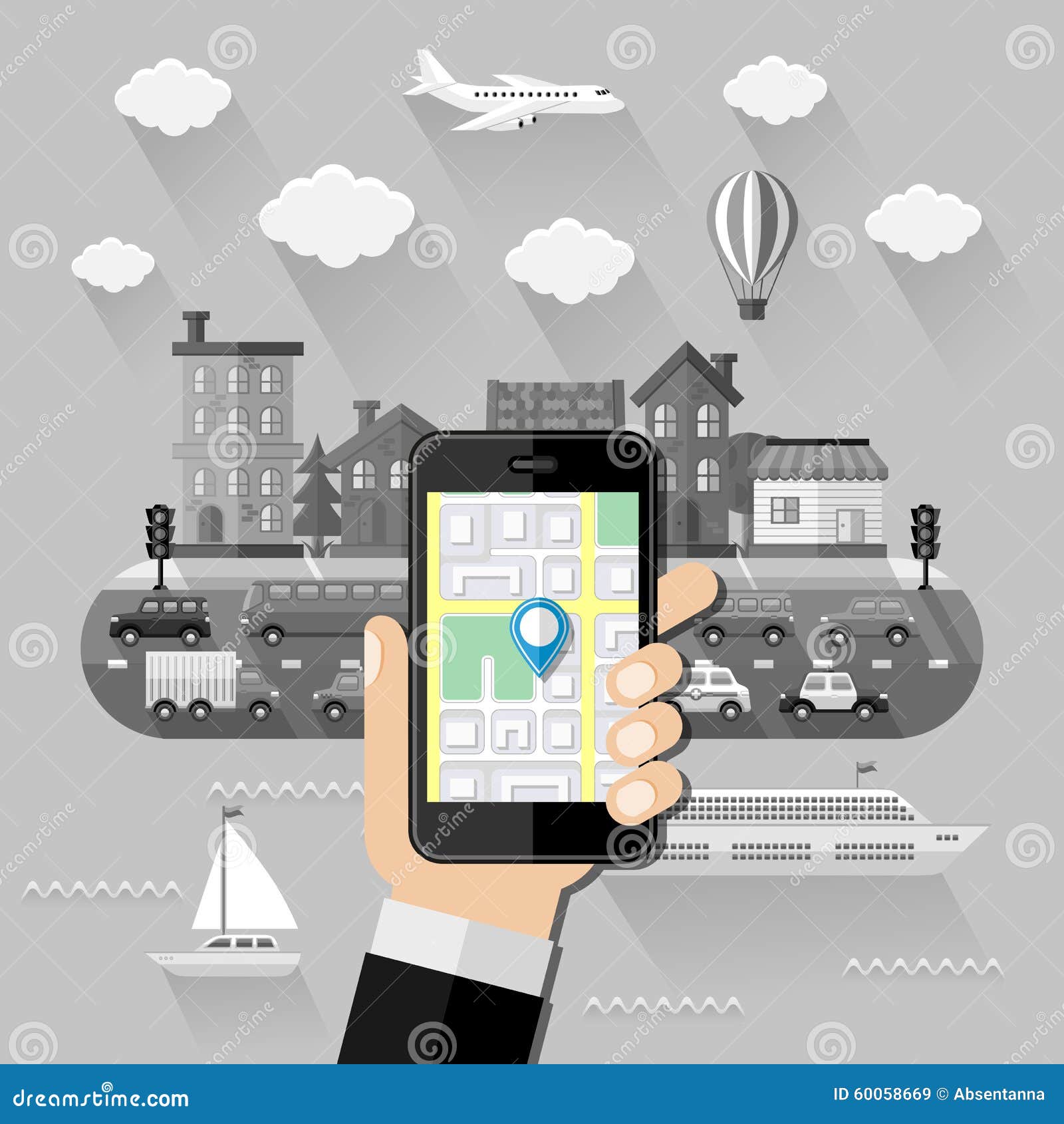 Navigation Concept. Flat Design Stock Vector - Illustration of location ...