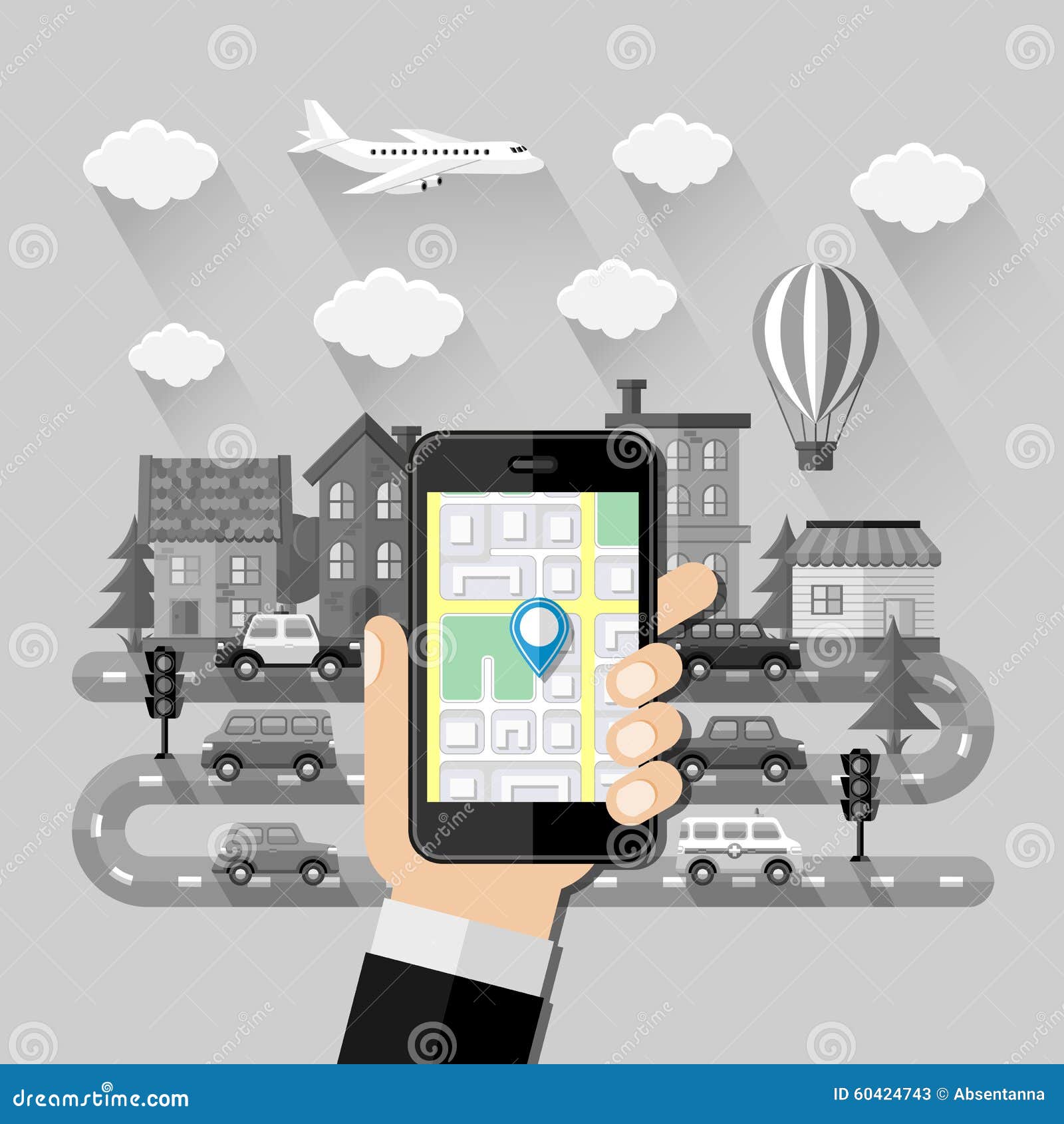 Navigation Concept. Flat Design Stock Vector - Illustration of road ...