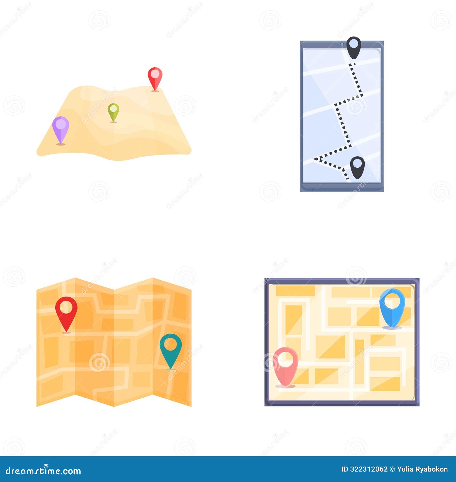 Navigation Concept Icons Set Cartoon . Gps Navigation Map on Device ...