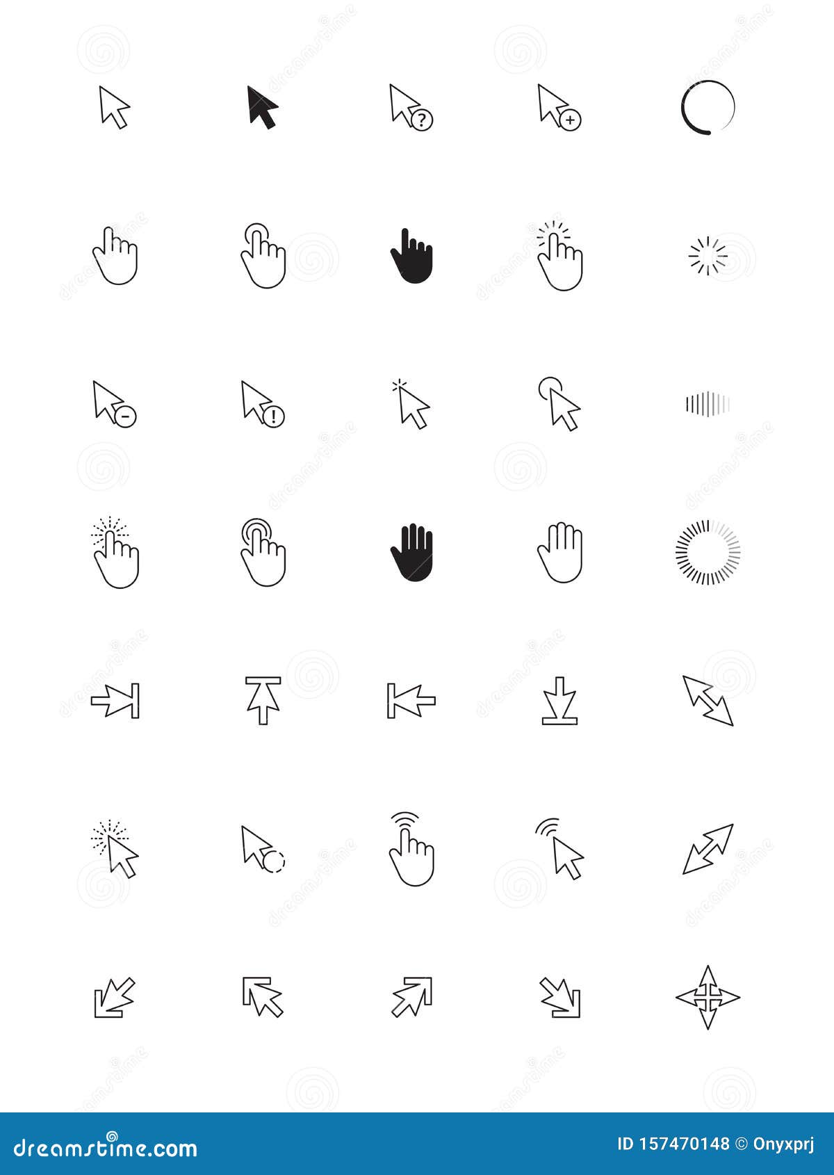 Cursor Computer Pointer Line And Silhouette Icon Set Arrow And Hand