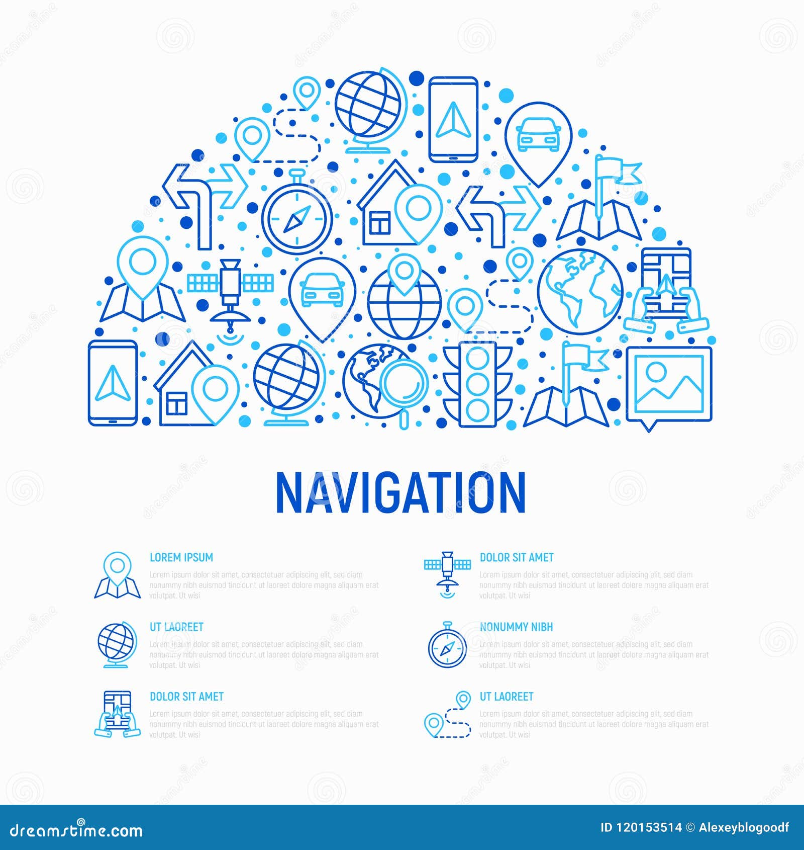 Navigation and Direction Concept in Half Circle Stock Vector ...
