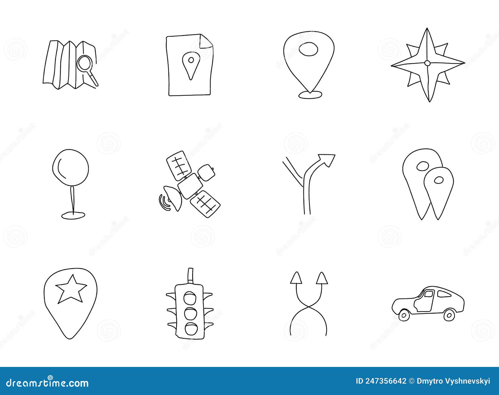 Navigation Hand Drawn Linear Vector Icons Stock Vector - Illustration ...