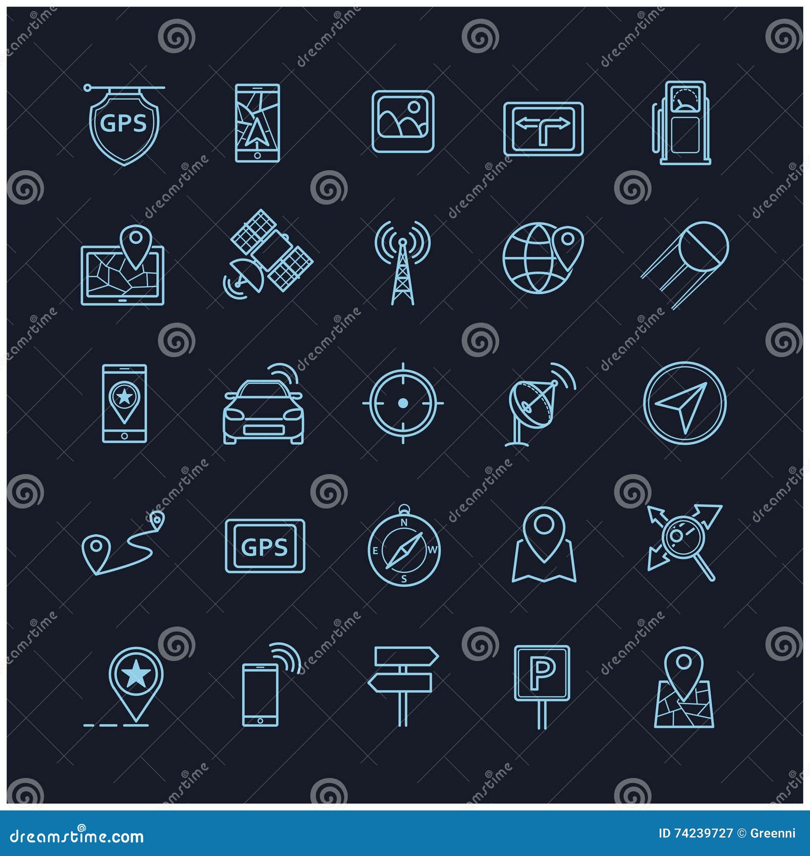 Navigation Icons on a Black Background Stock Vector - Illustration of ...