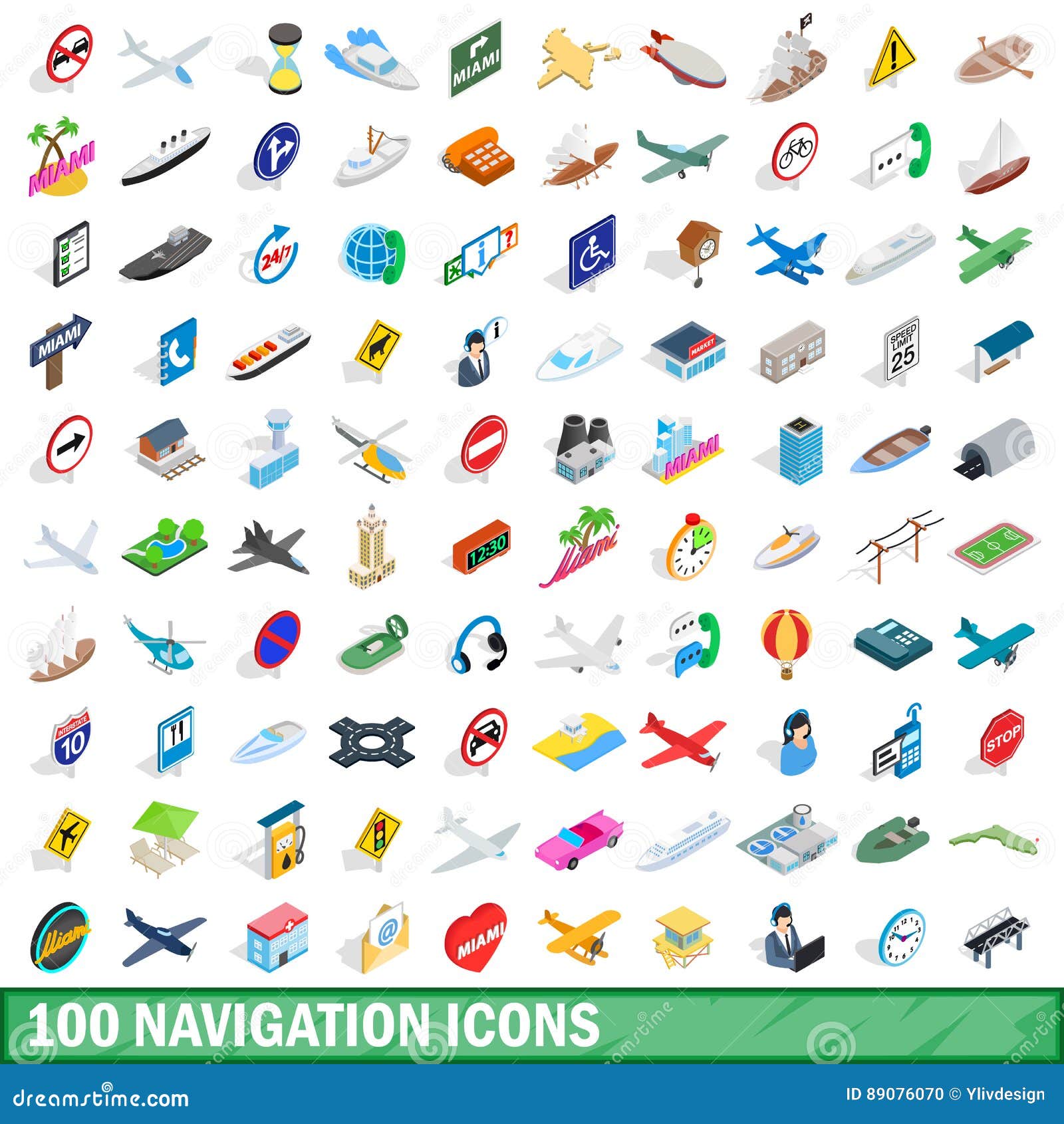 100 Navigation Icons Set, Isometric 3d Style Stock Vector ...