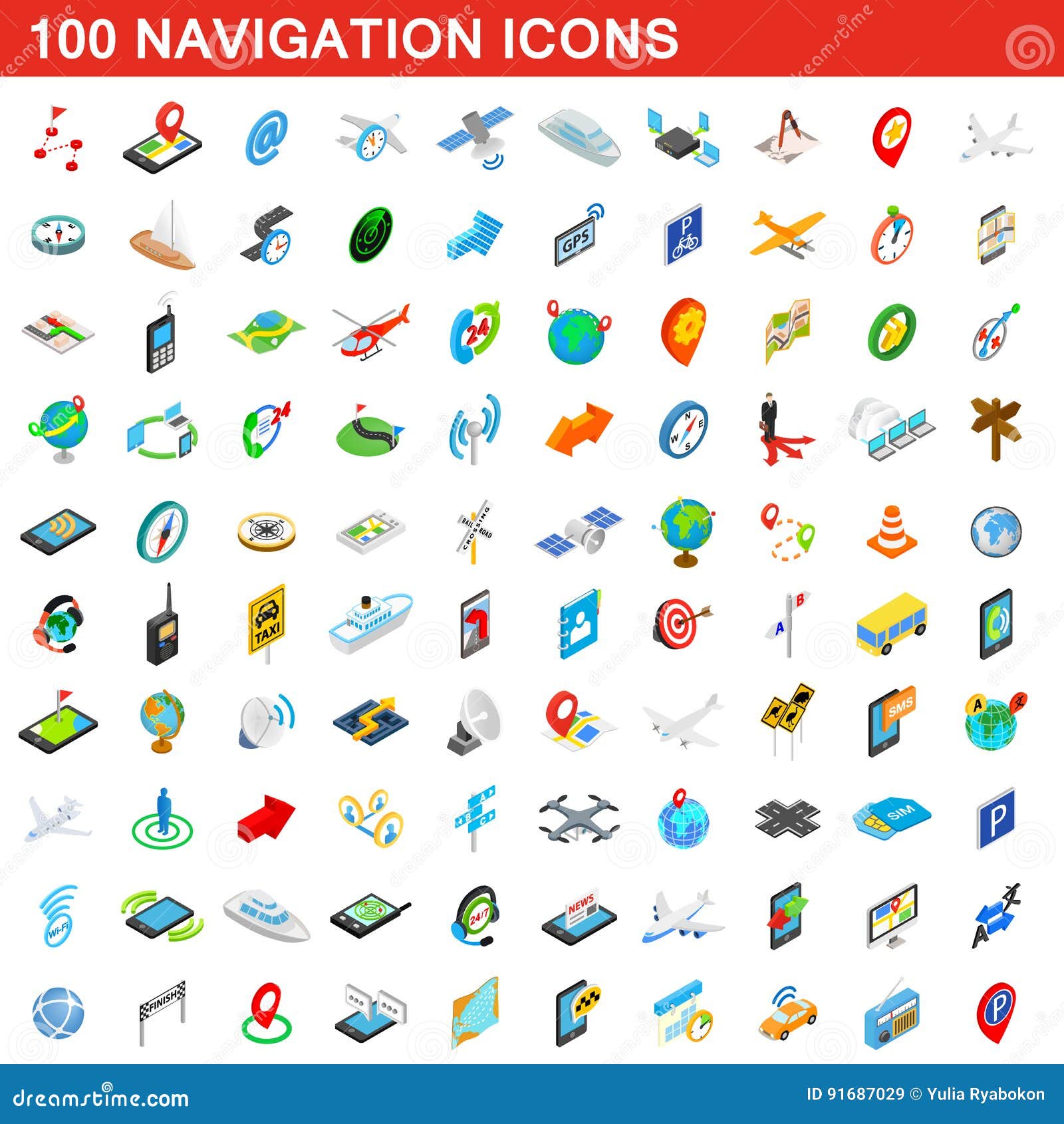 100 Navigation Icons Set, Isometric 3d Style Stock Vector ...