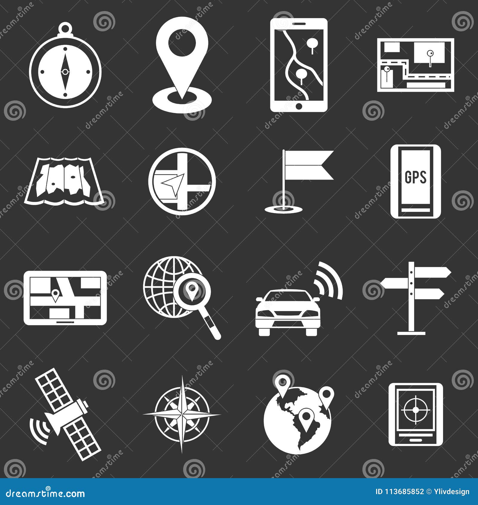 Navigation Icons Set Grey Vector Stock Vector - Illustration of compass ...