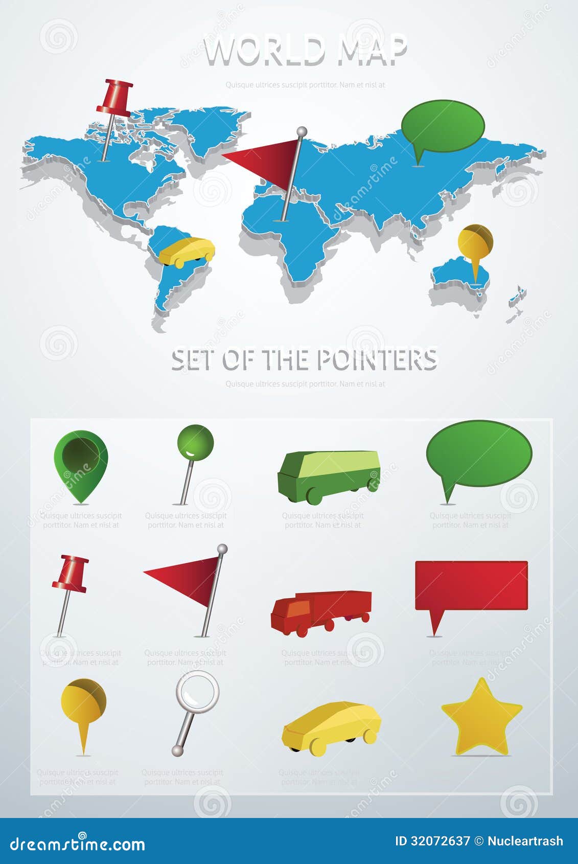 Navigation Icons on World Map Stock Vector - Illustration of location ...